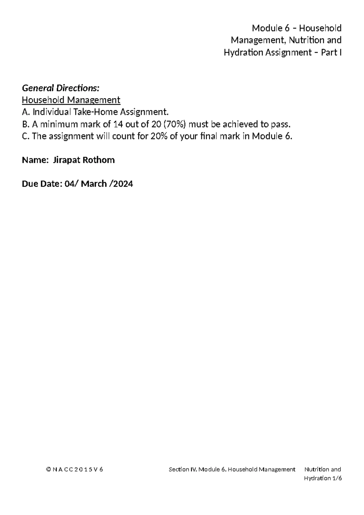 Module 6 - Household Management, Nutrition & Hydration Test Review ...