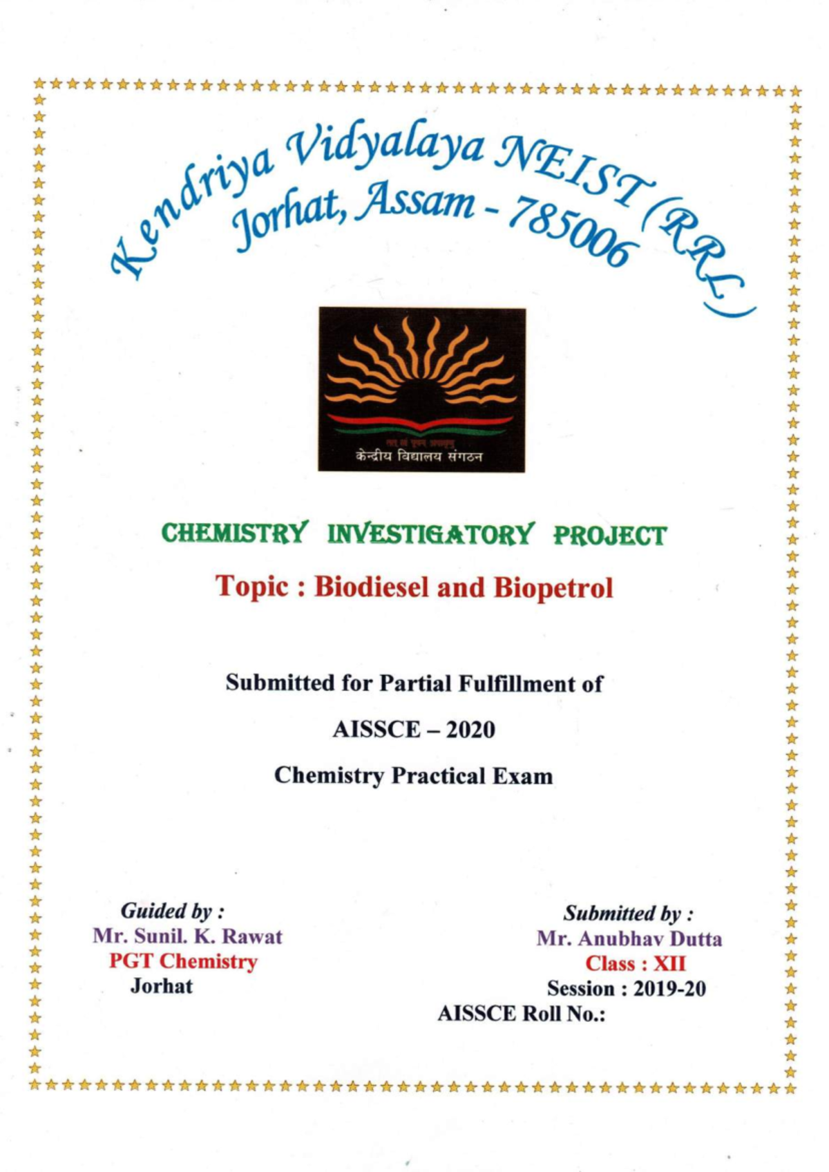 Chemistry Investigatory Project: Biodiesel & Biopetrol (Class XII ...