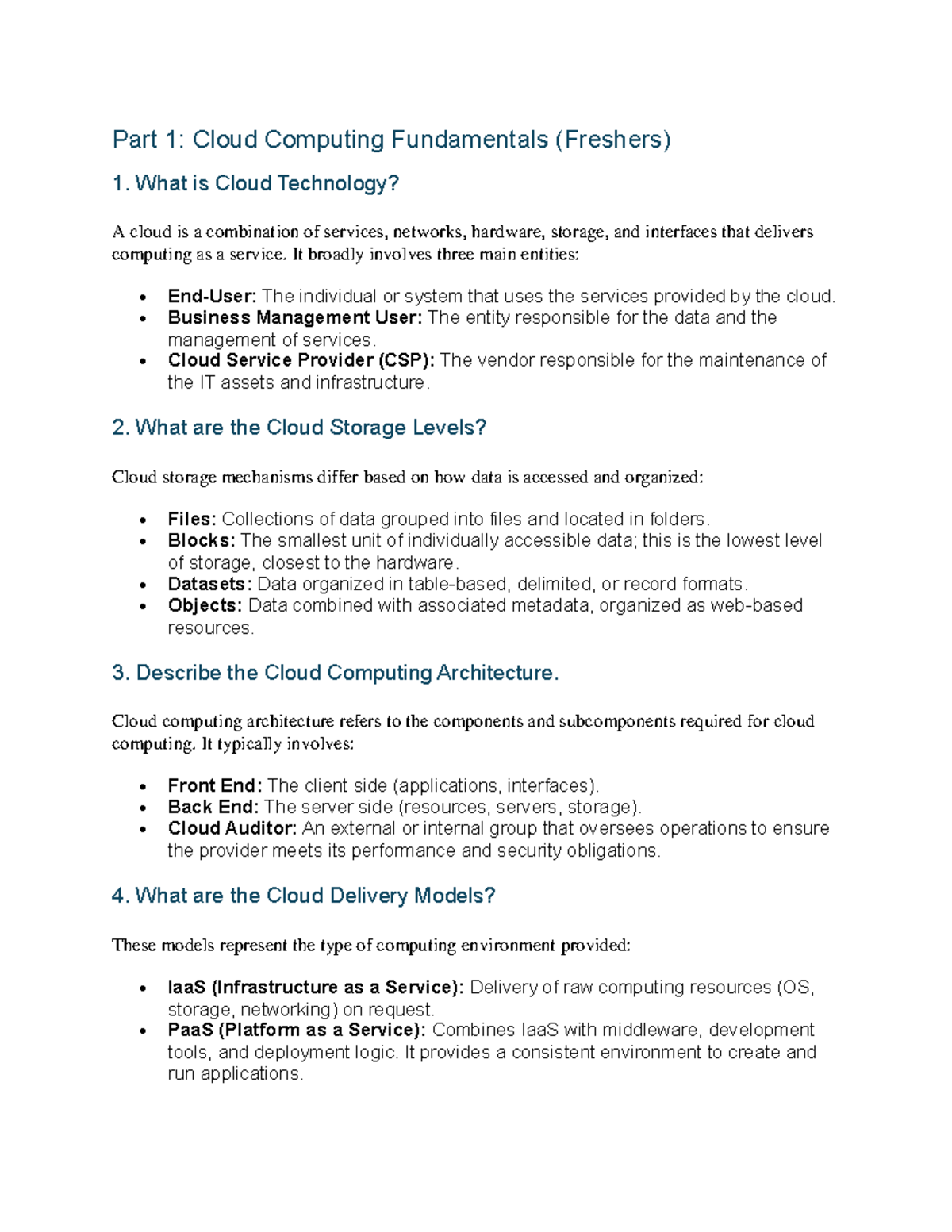 Cloud Computing Fundamentals & Advanced Concepts (Final Exam) - Studocu