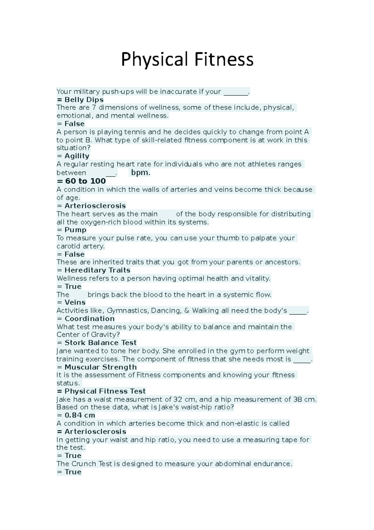 Physical Fitness - Prelim to Finals Exam Review Notes - Studocu