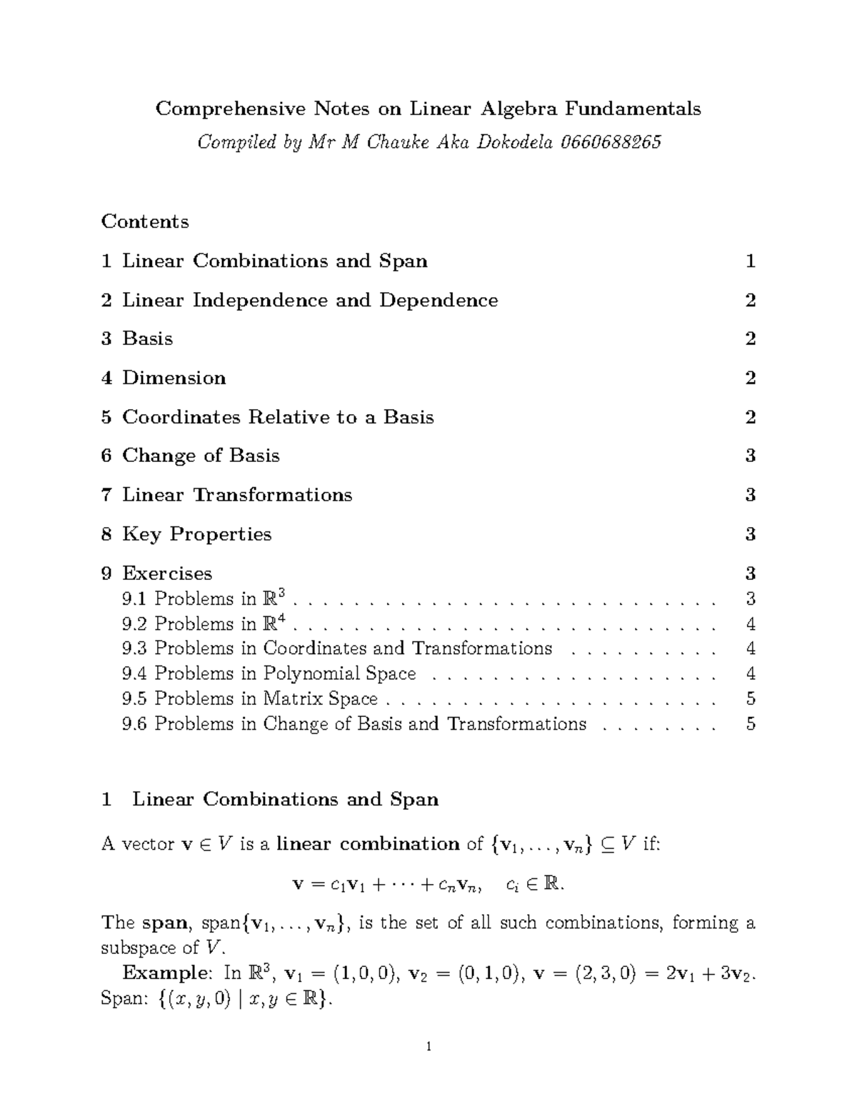 Linear Algebra Fundamentals: Comprehensive Study Notes (LA101) - Studocu