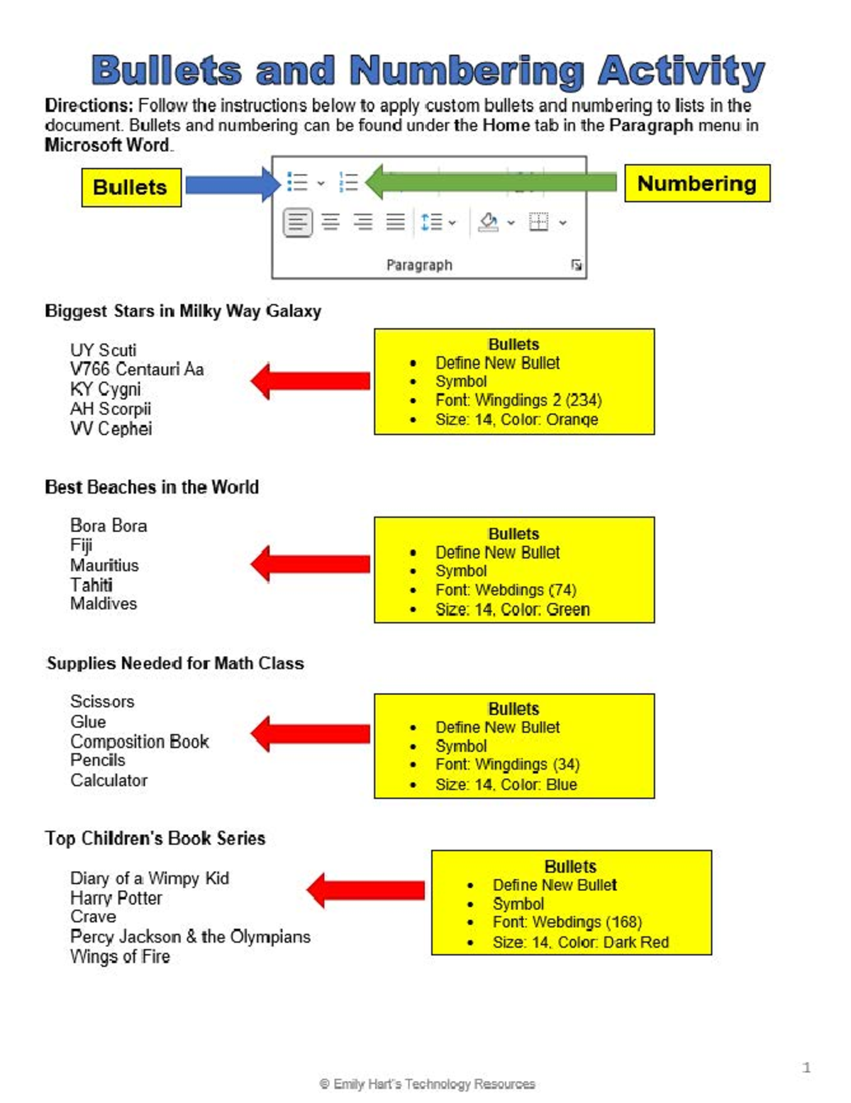 MS Word Bullets & Numbering Activity Instructions and Examples - Studocu