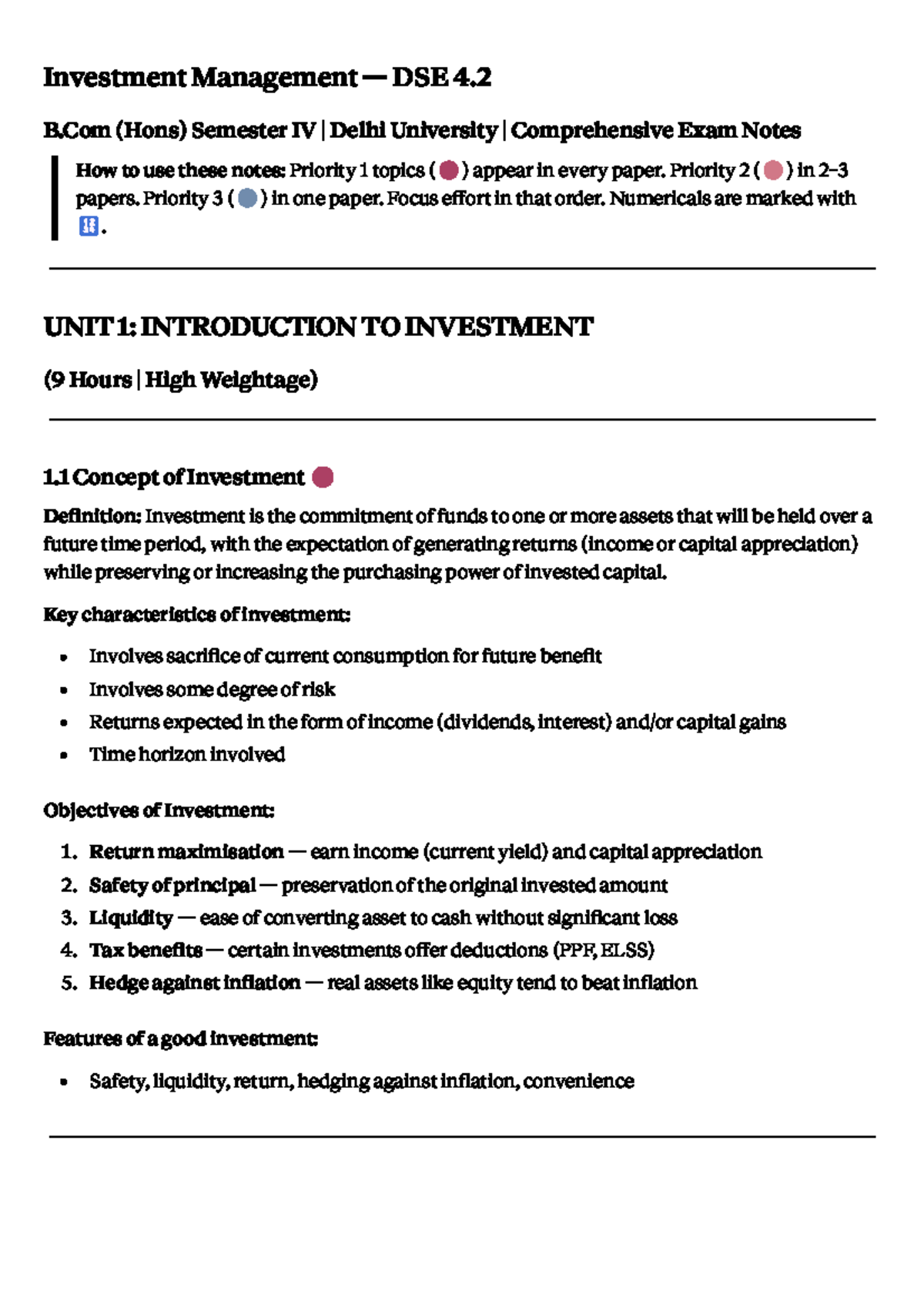 Investment Management DSE 4.2 B.Com (Hons) Sem IV Comprehensive Exam ...