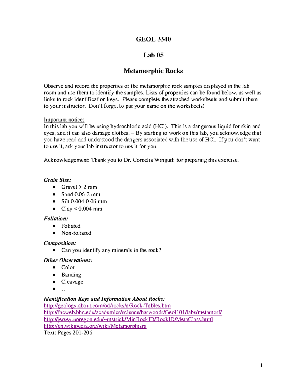 Lab 05: Examining Metamorphic Rocks - GEOL 3340 - Studocu