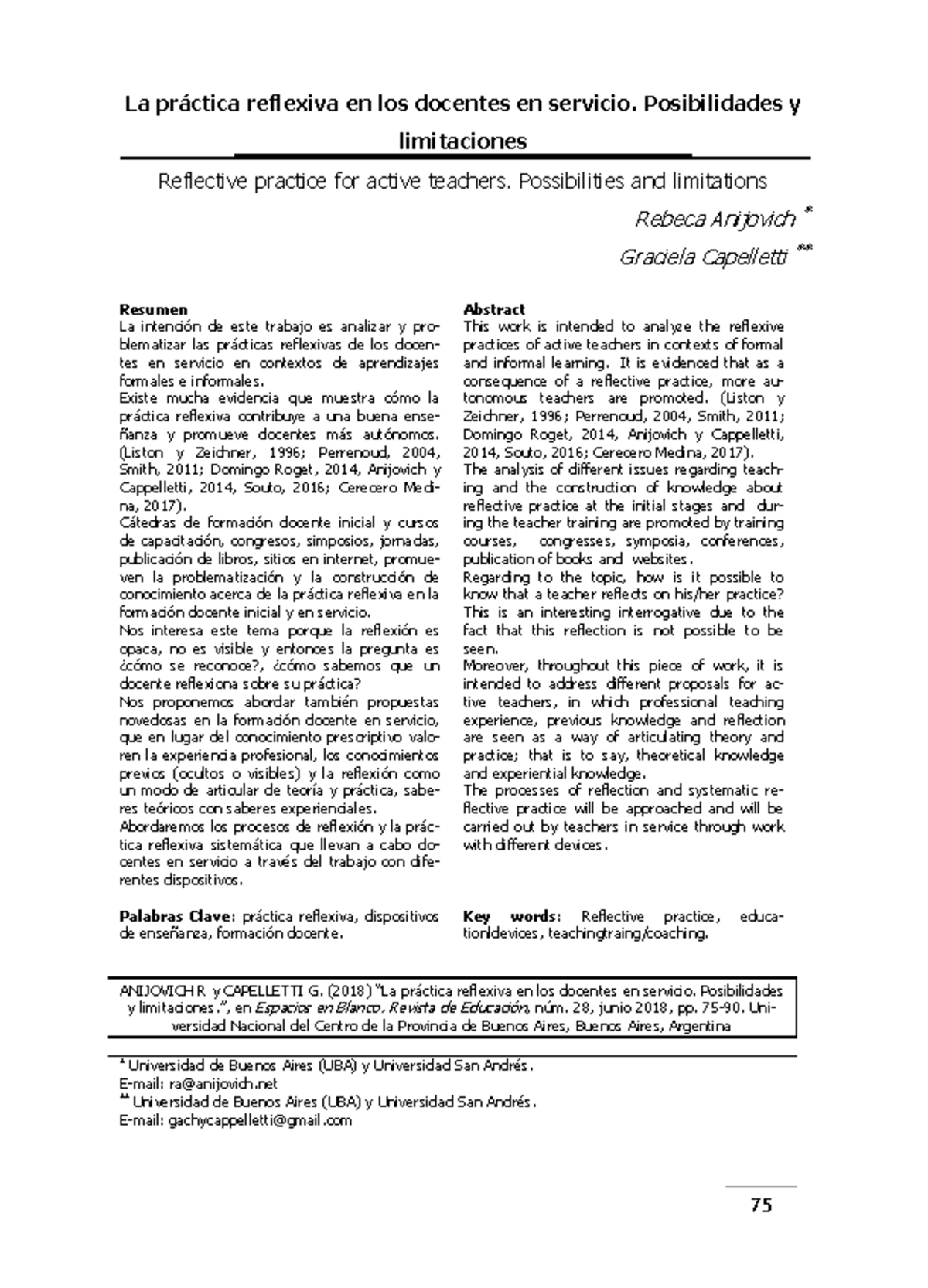 Práctica Reflexiva en Docentes en Servicio: Posibilidades y ...