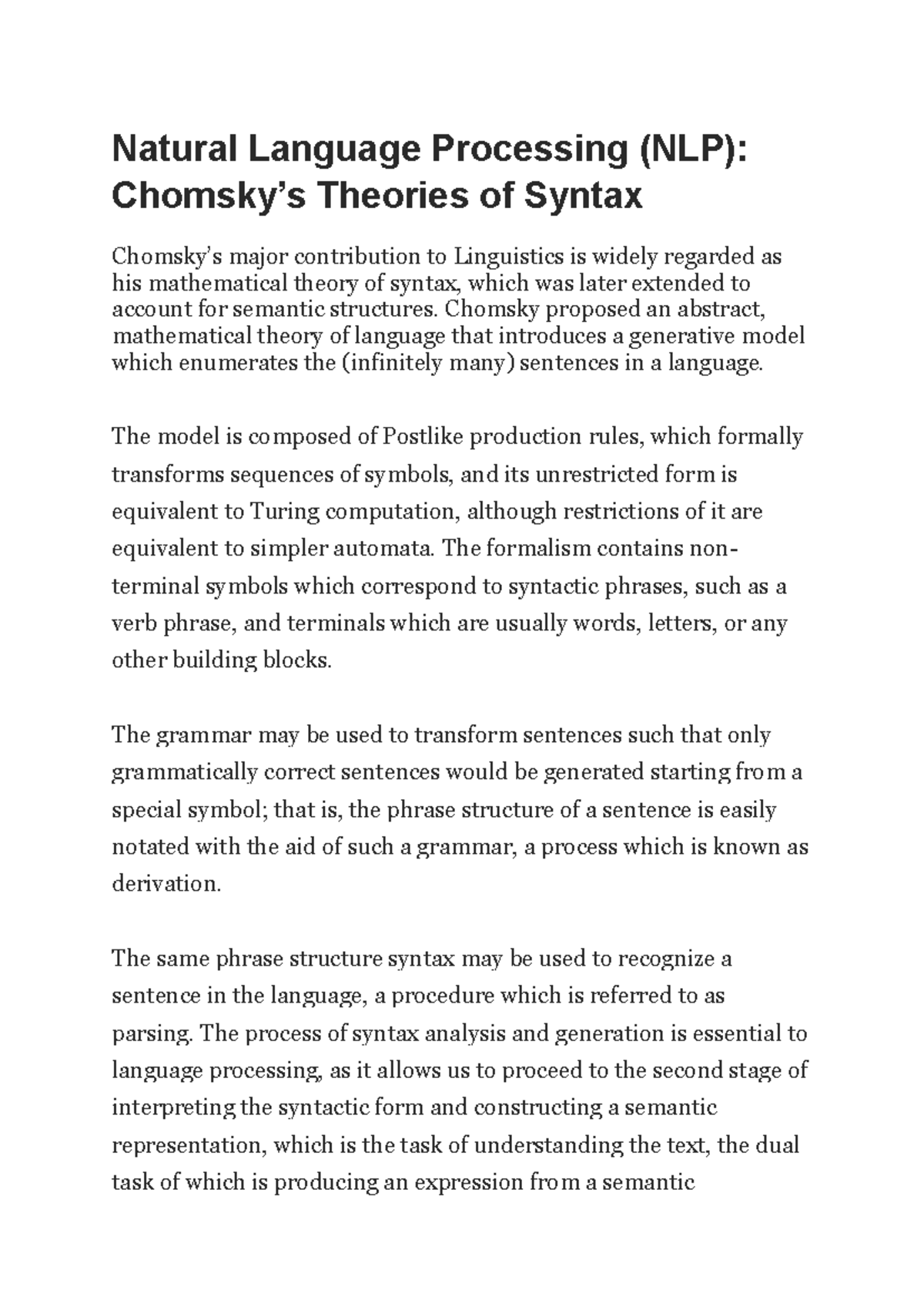 NLP 101: Understanding Chomsky's Hierarchy of Formal Languages - Studocu