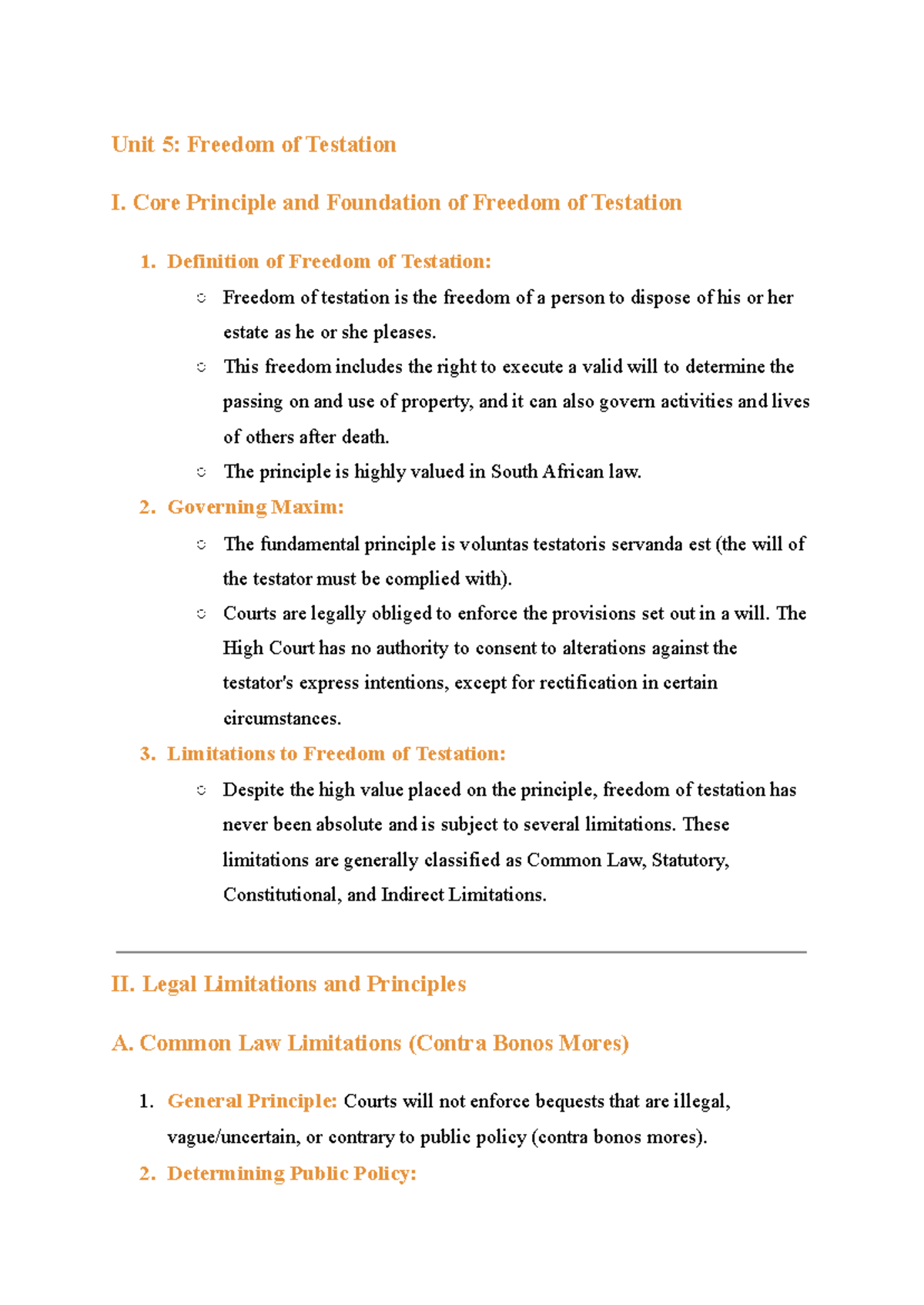 Succession Law Unit 5: Freedom of Testation Overview and Limitations ...