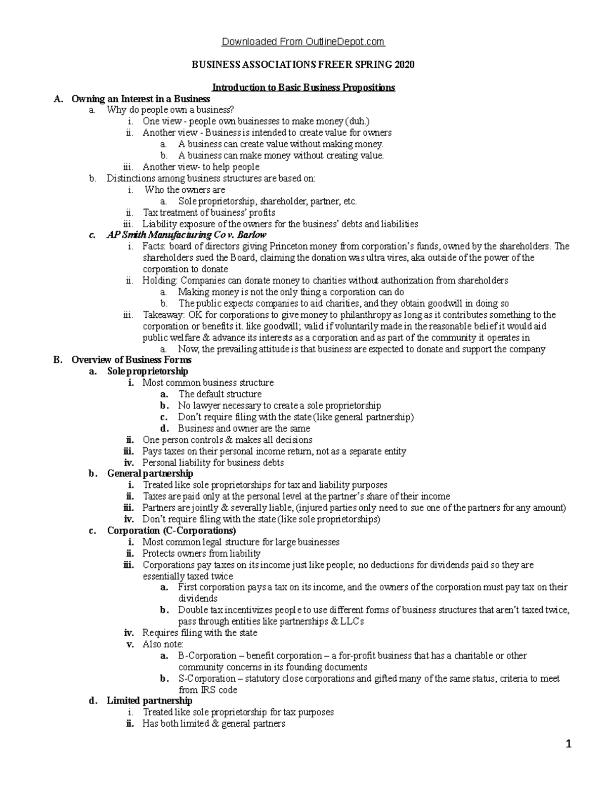 Business Associations Overview - Freer Spring 2020 Study Guide - Studocu