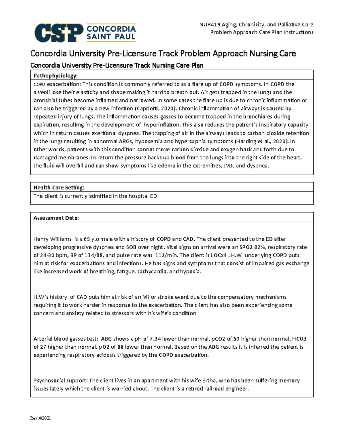 NURS 419 Final Care Plan: COPD Exacerbation for Henry Williams - Studocu