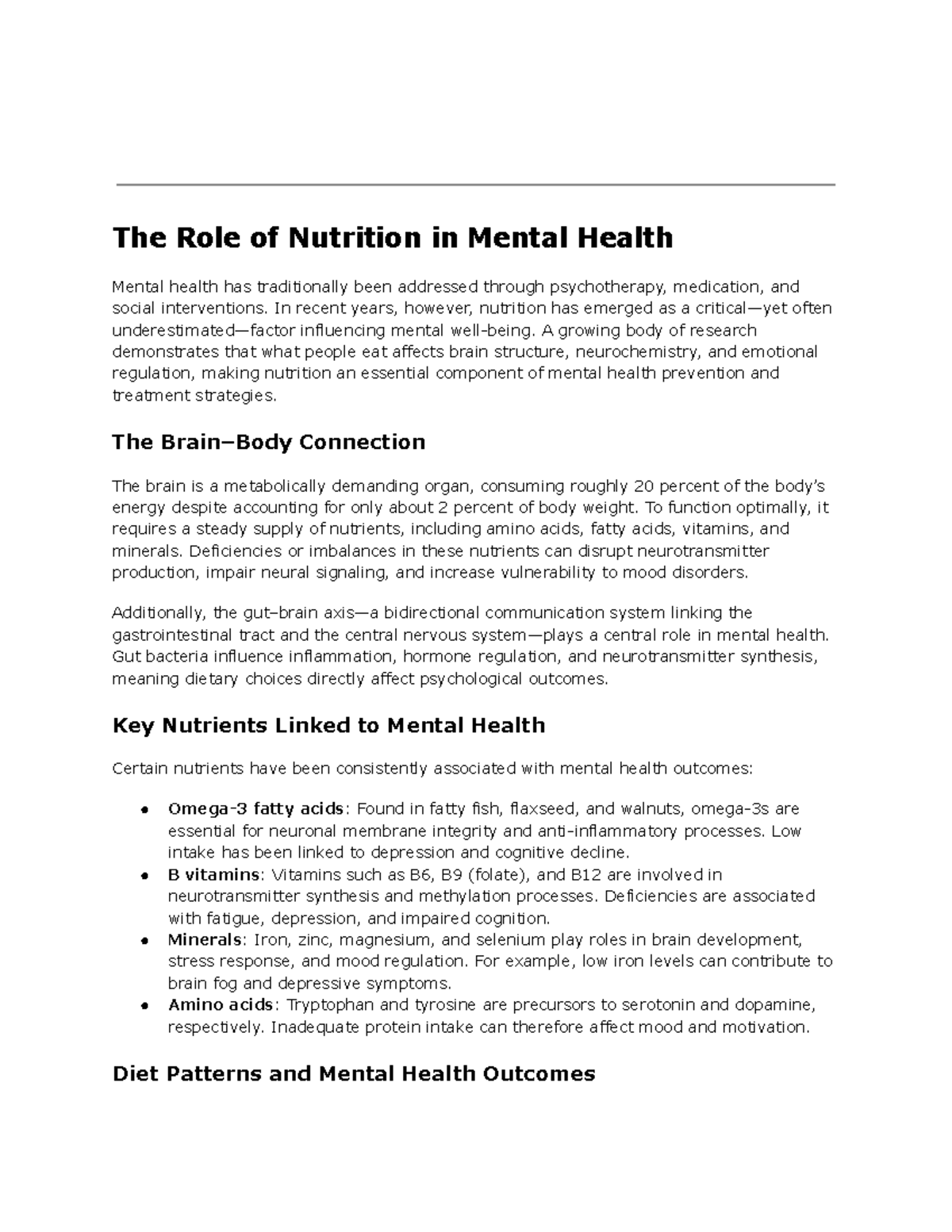 Nutrition's Impact on Mental Health: Key Insights and Strategies - Studocu
