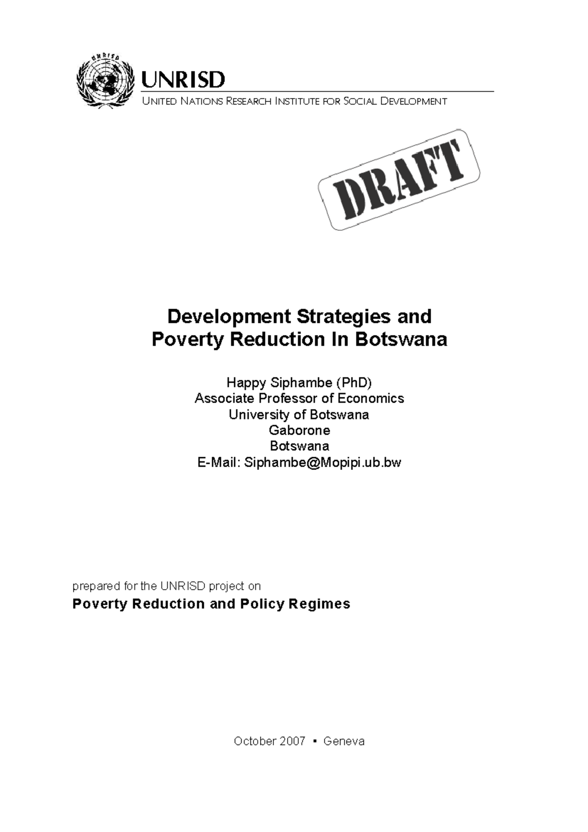 Development Strategies and Poverty Reduction in Botswana (UNRISD) - Studocu