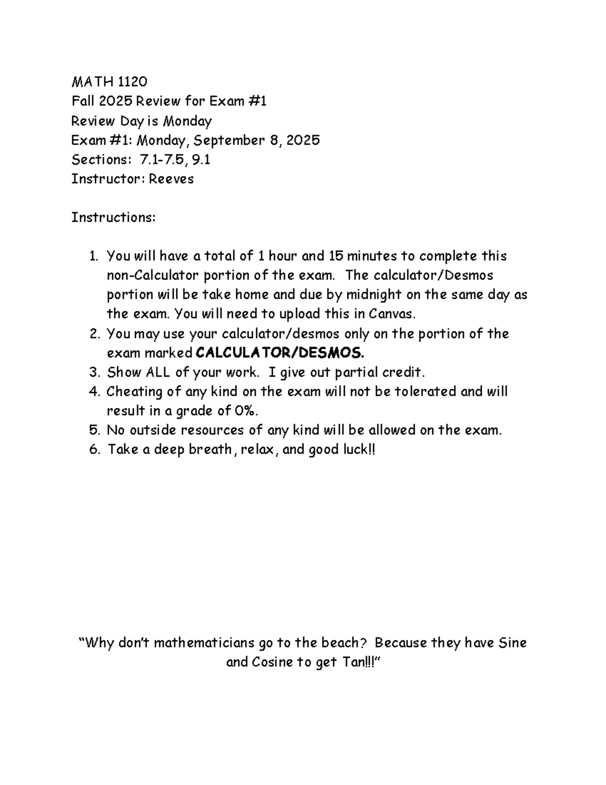 MATH 1120 Fall 2025 Exam #1 Review Guide: Sections 7.1-7.5, 9.1 - Studocu