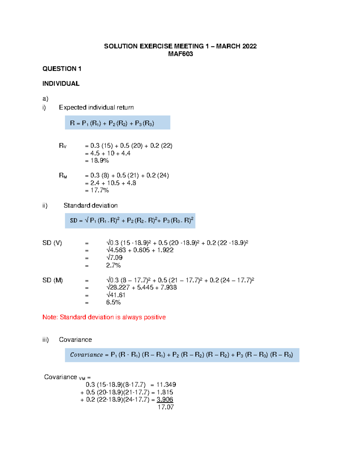 Solution Exercise Meeting 1 - MAF603 - SOLUTION EXERCISE MEETING 1 ...
