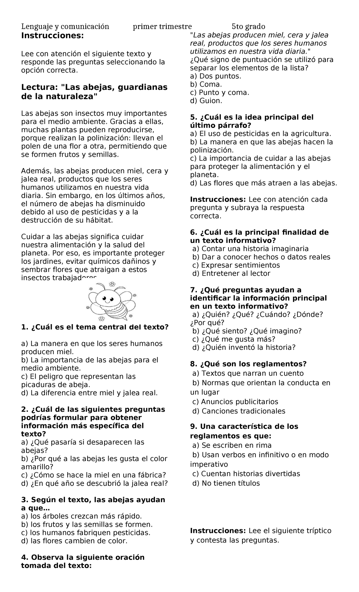 Examen de Lenguaje y Comunicación 1er Trimestre: Preguntas y Respuestas - Studocu