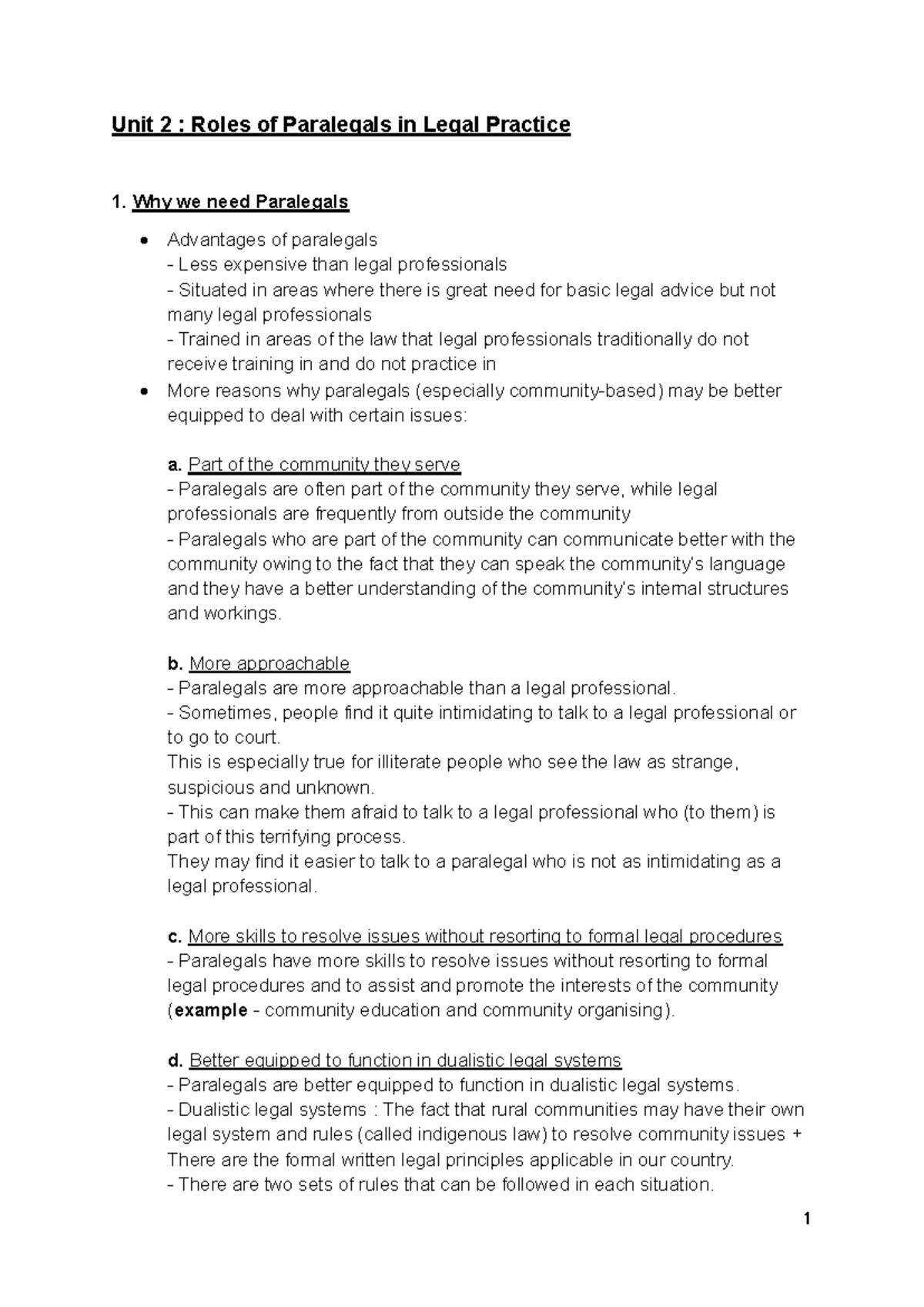 PAR1501 - Unit 2 - Importance of Paralegals in Legal Practice - Studocu