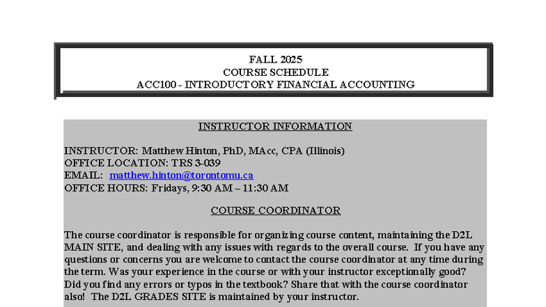 ACC100 - Fall 2025 Course Schedule & Important Dates - Studocu