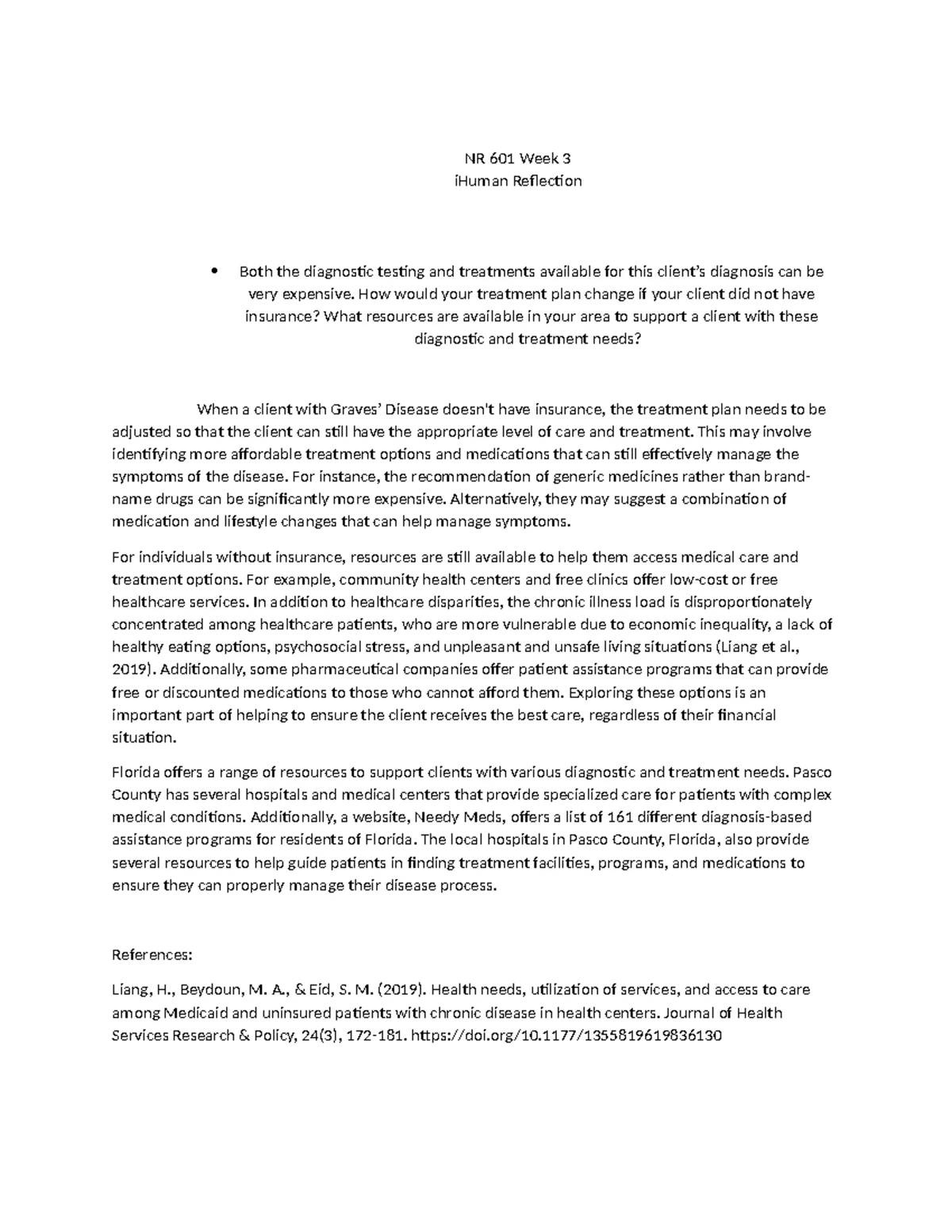 NR601 Week 3 Reflection on Caring for Uninsured Hyperthyroid Patients - Studocu