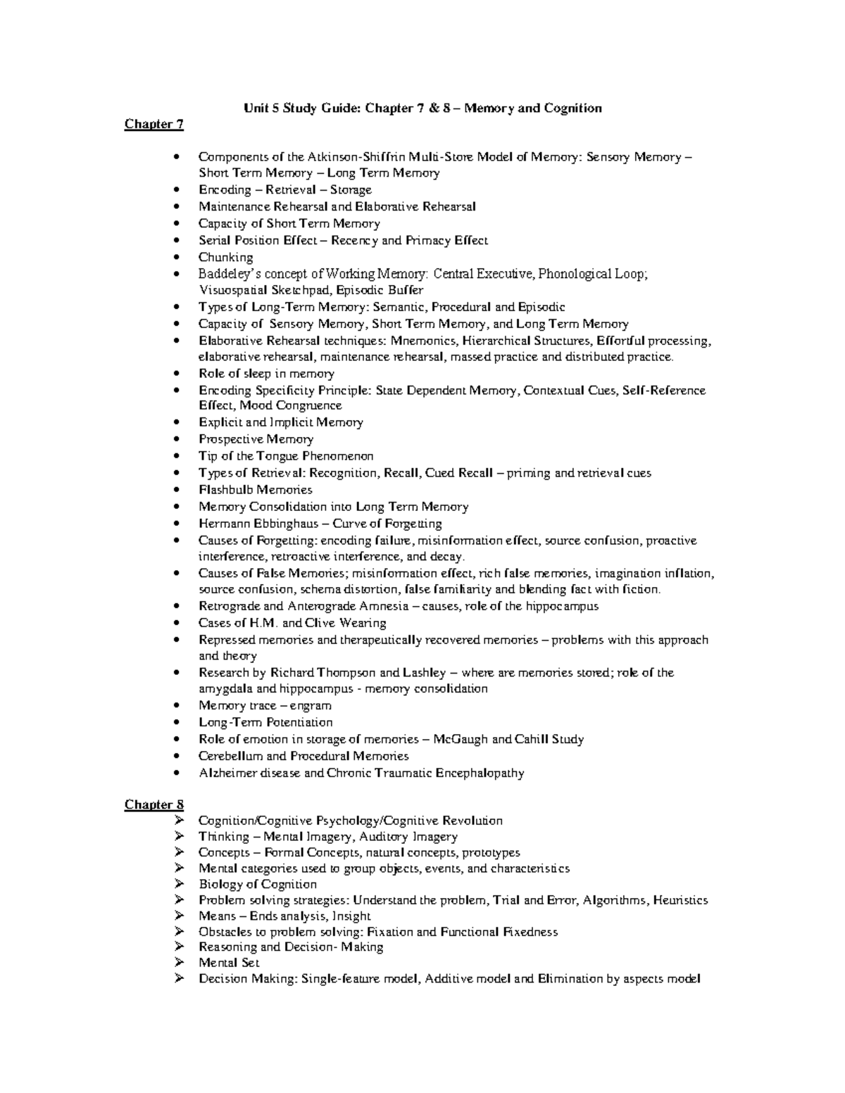 Exam 5 Study Guide FA 2022 - Unit 5 Study Guide: Chapter 7 & 8 – Memory ...