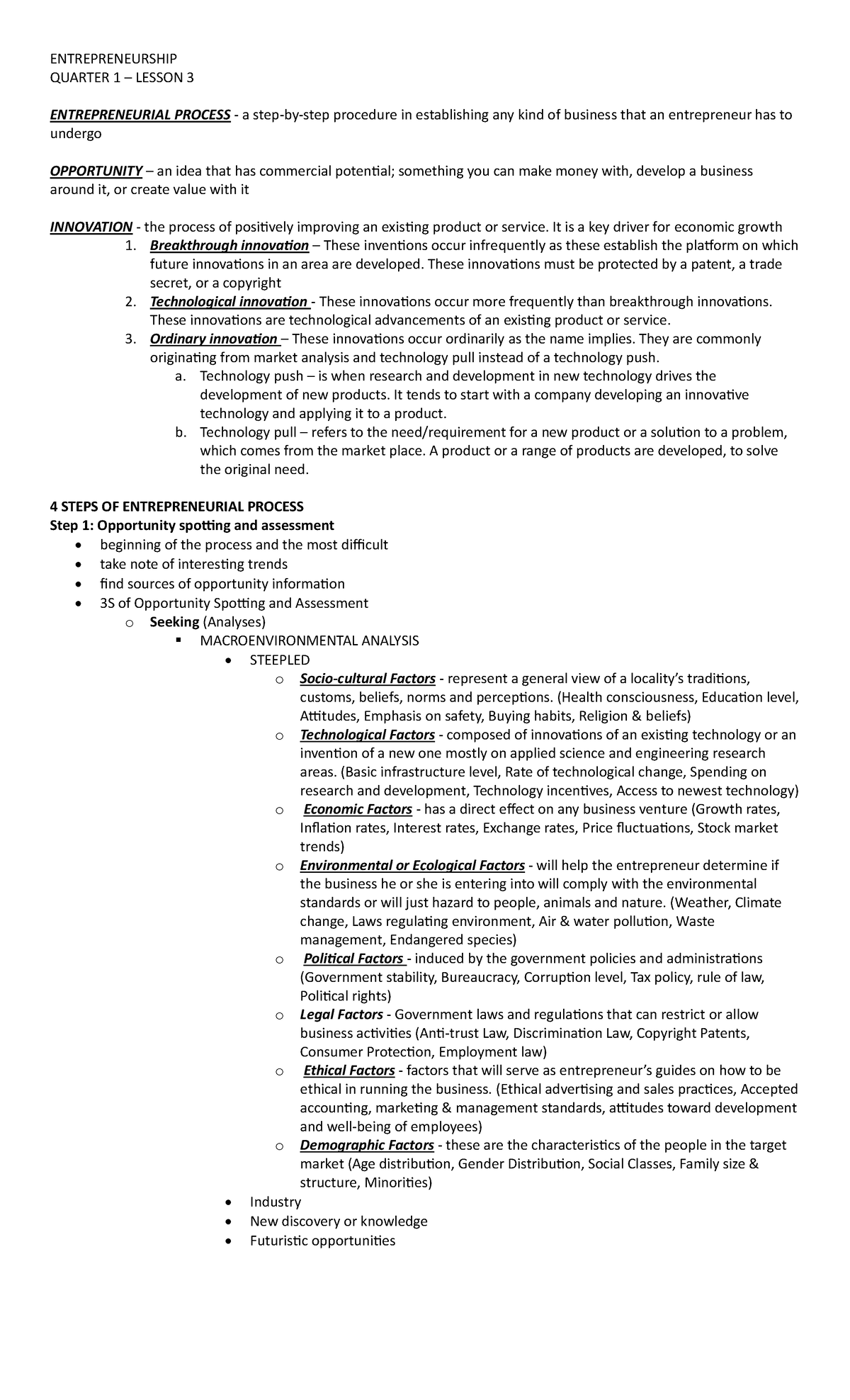 Q1 lesson 3 entrep - ENTREPRENEURSHIP QUARTER 1 – LESSON 3 ...