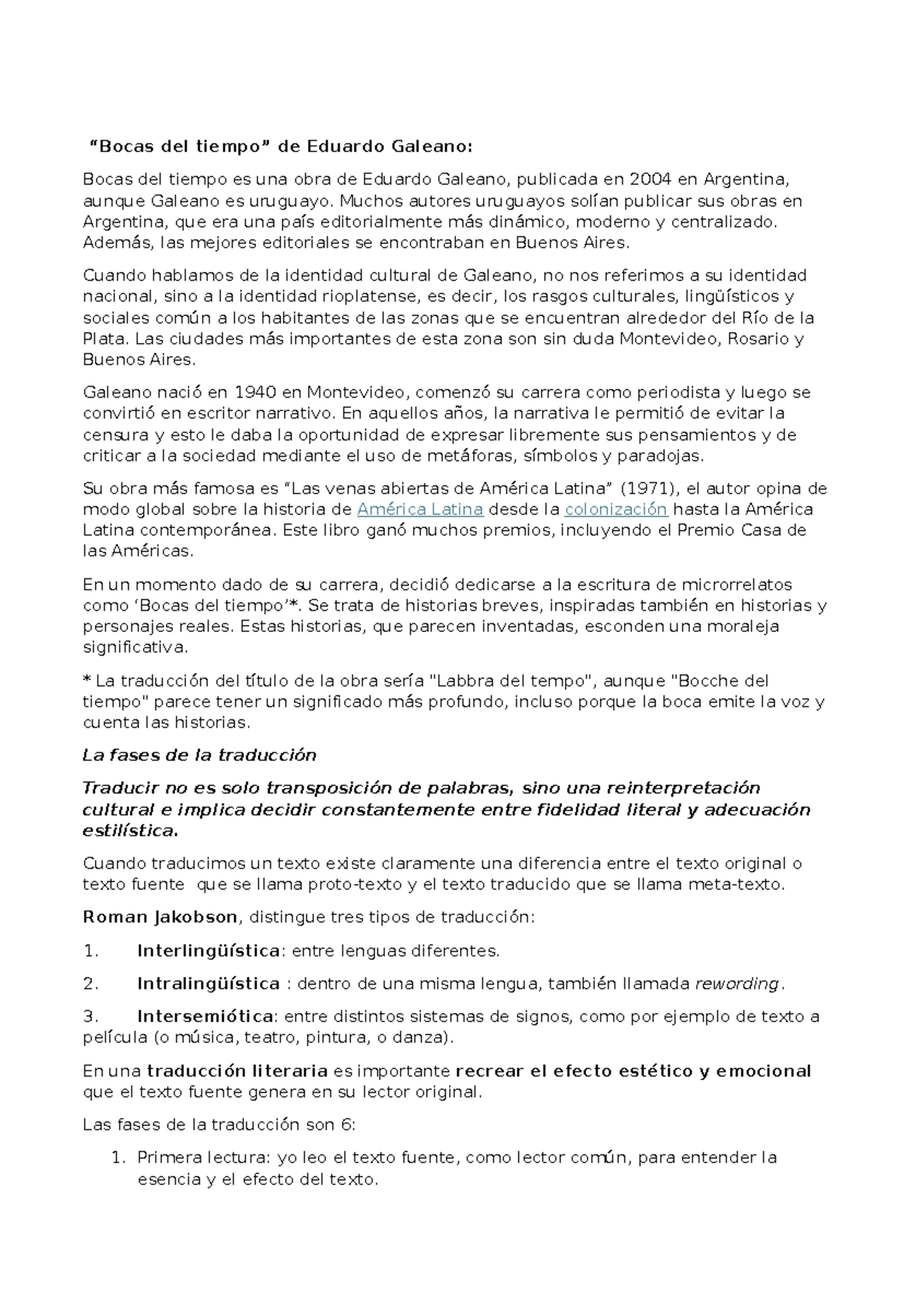 Resumen de "Bocas del tiempo" de Eduardo Galeano - Studocu