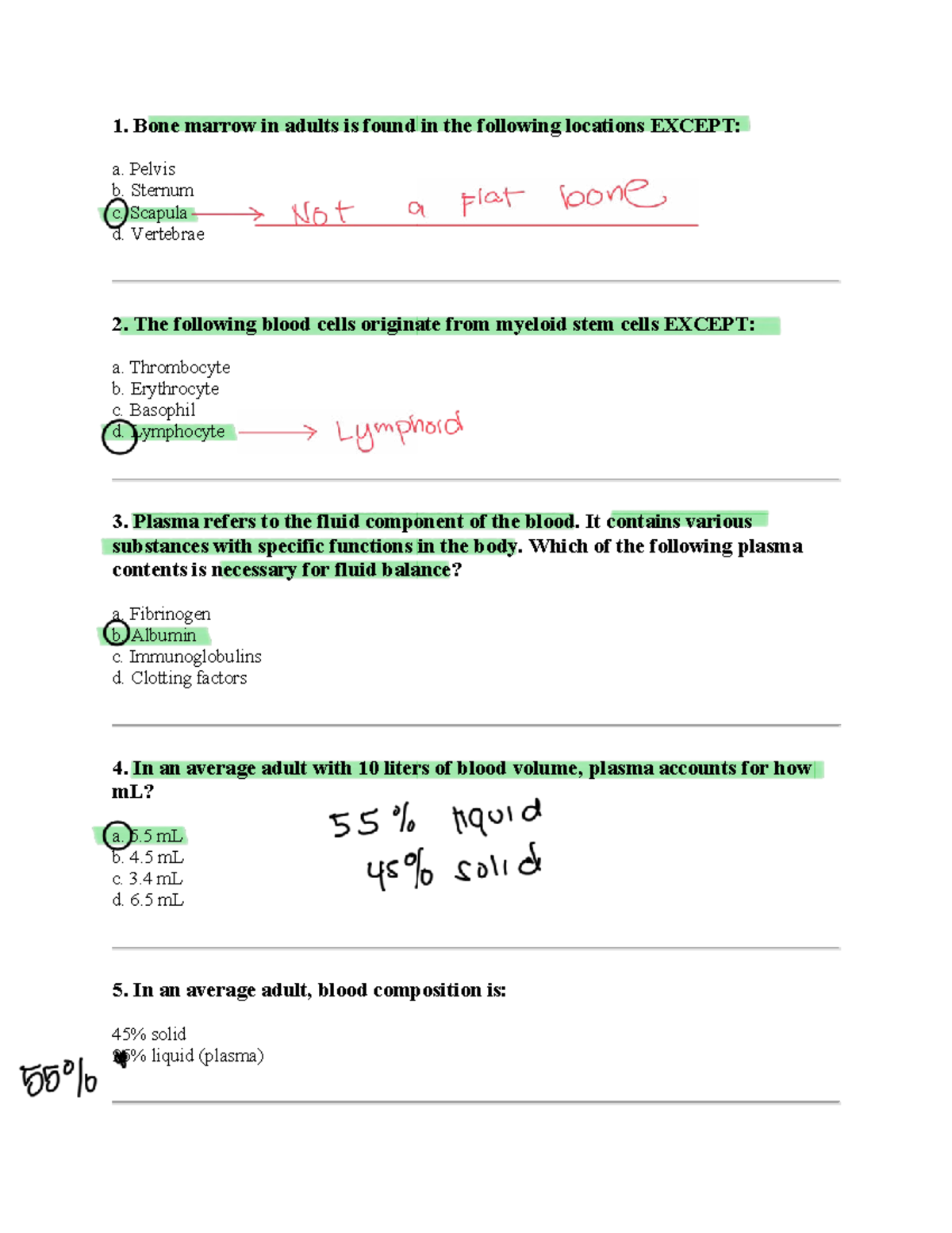 Hematology (BIO 101): Blood Composition & Functions Quiz Notes - Studocu