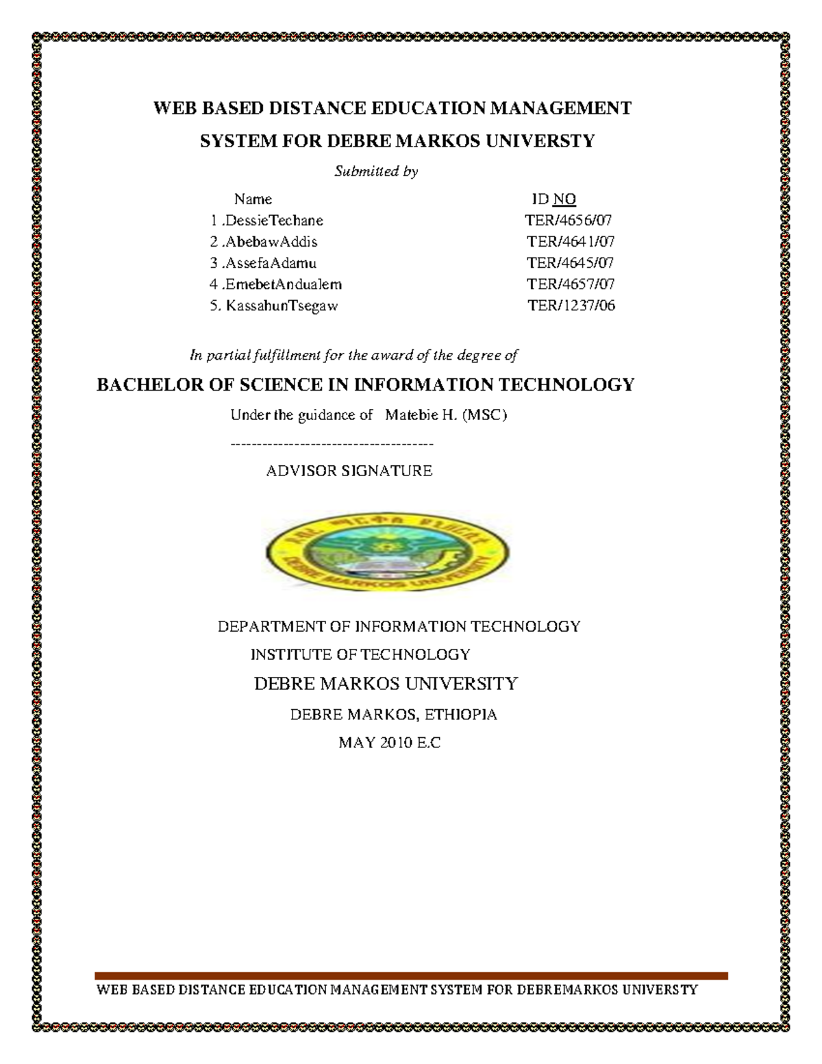 Web-Based Distance Ed. Management System for DebreMarkos University ...