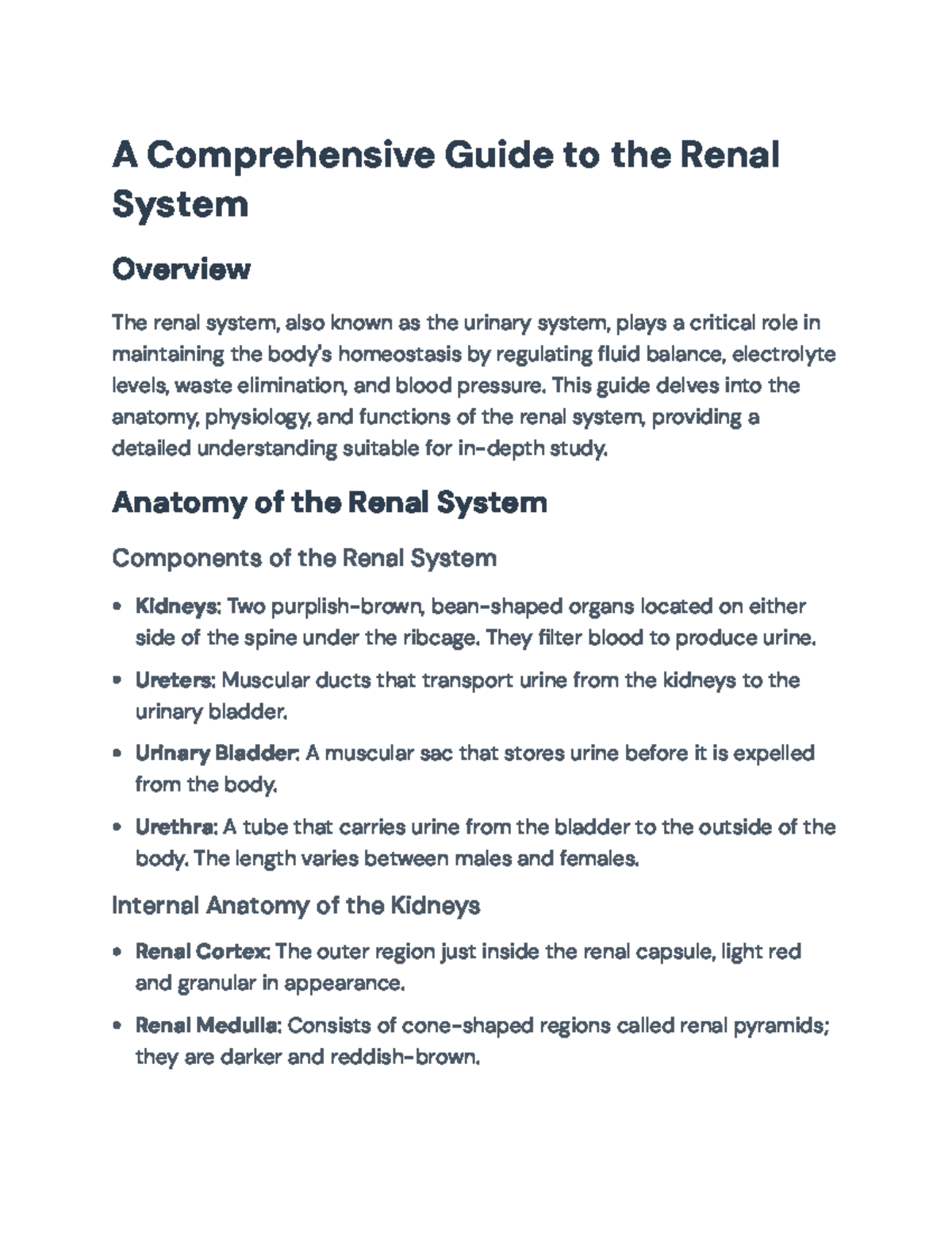 Comprehensive Study of the Renal System: Anatomy and Functions - A ...