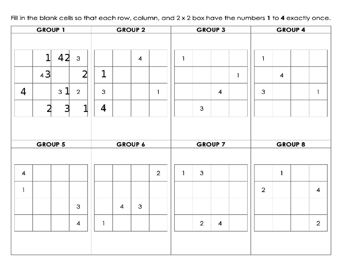 Sudoku Puzzle Instructions for 2x2 Grid Solving - Studocu