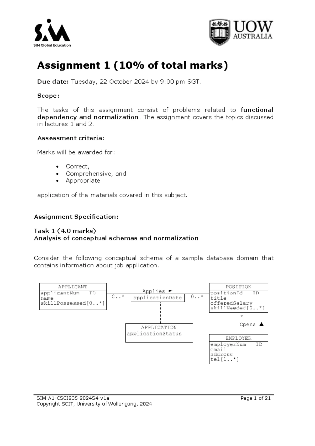 SIM A3 CSCI235 2024S2 v1 Marking Scheme - CSCI235 – Database Systems, SP 224 , Assignment 3 Page ...