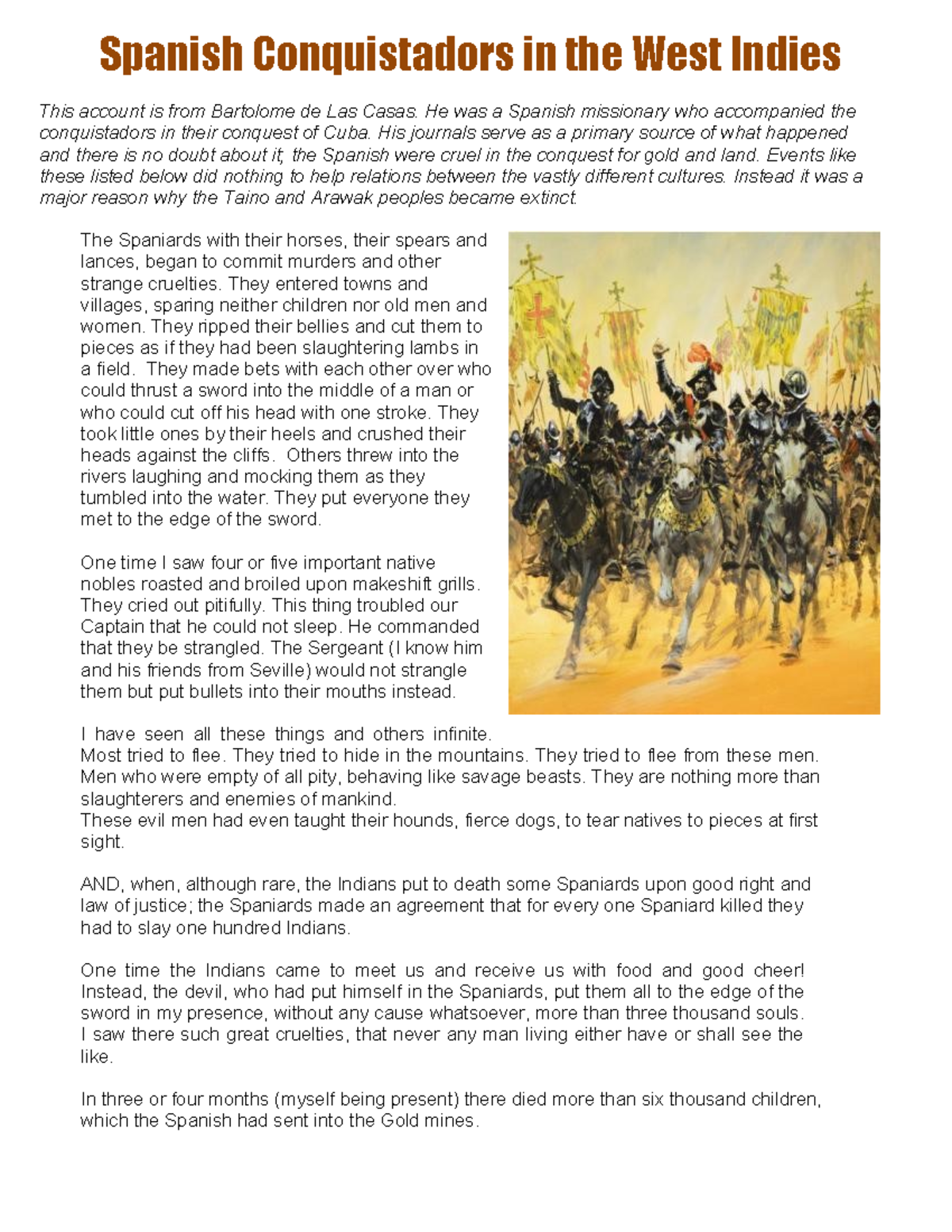 Bartolome de Las Casas: Spanish Conquistadors Primary Source Analysis ...