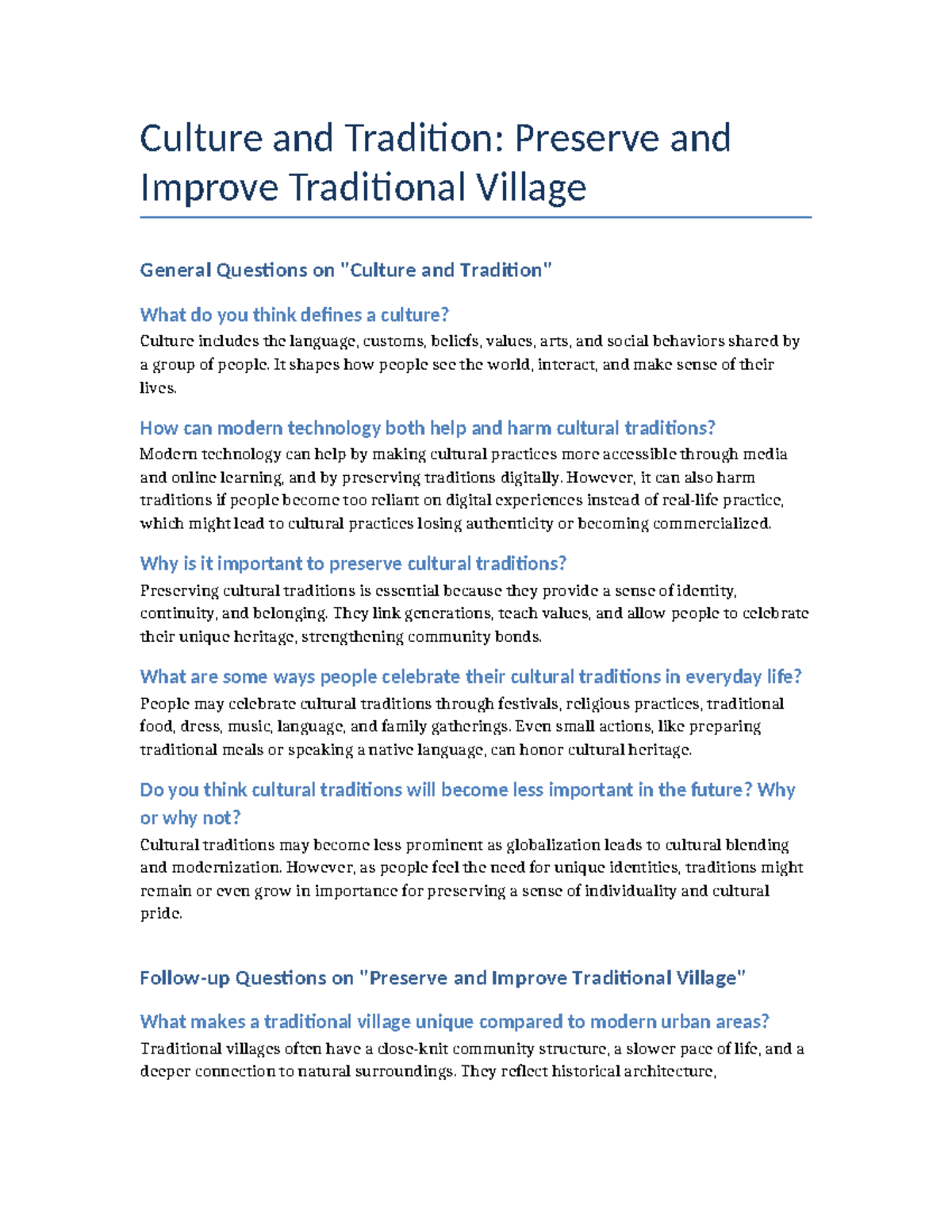 Culture and Tradition Presentation Questions and Answers - Culture and ...