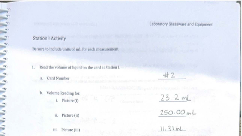 Lab Glassware & Equipment Station I Activity - Chem 101 - Studocu