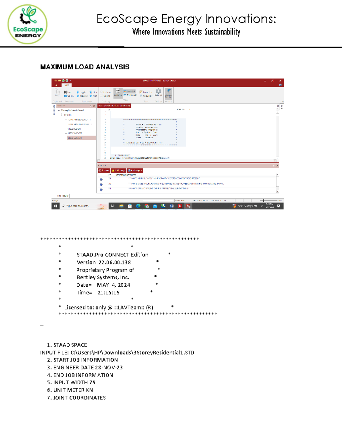 Load Analysis Report - LOADS - Innovations in Sustainability - Studocu