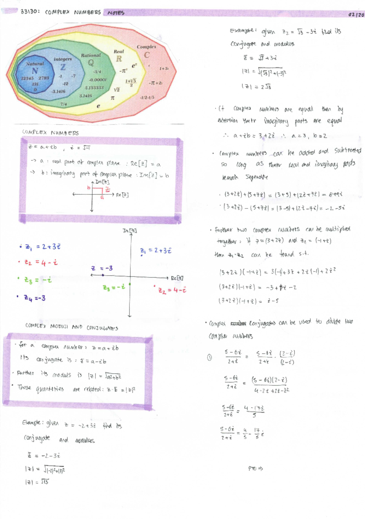 33130.06 Complex Numbers (Lecture Notes) - Studocu