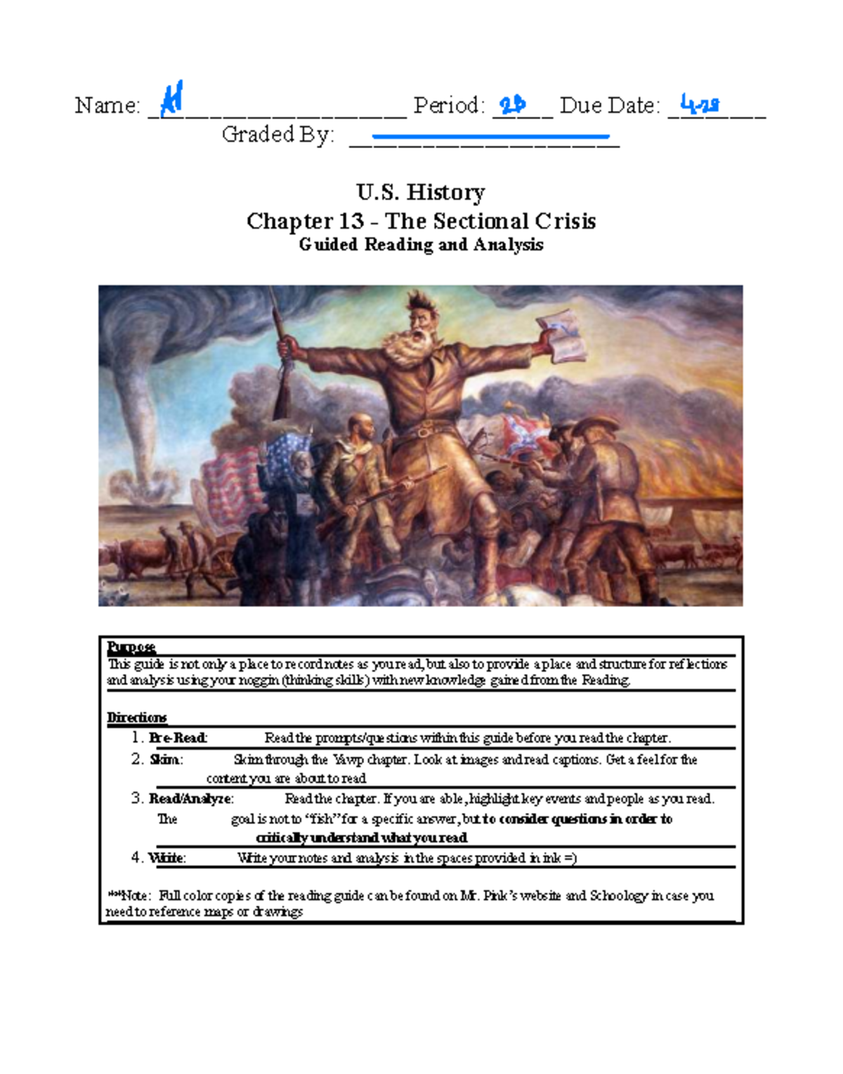 U. History Chapter 13 - The Sectional Crisis Guided Notes and Analysis ...