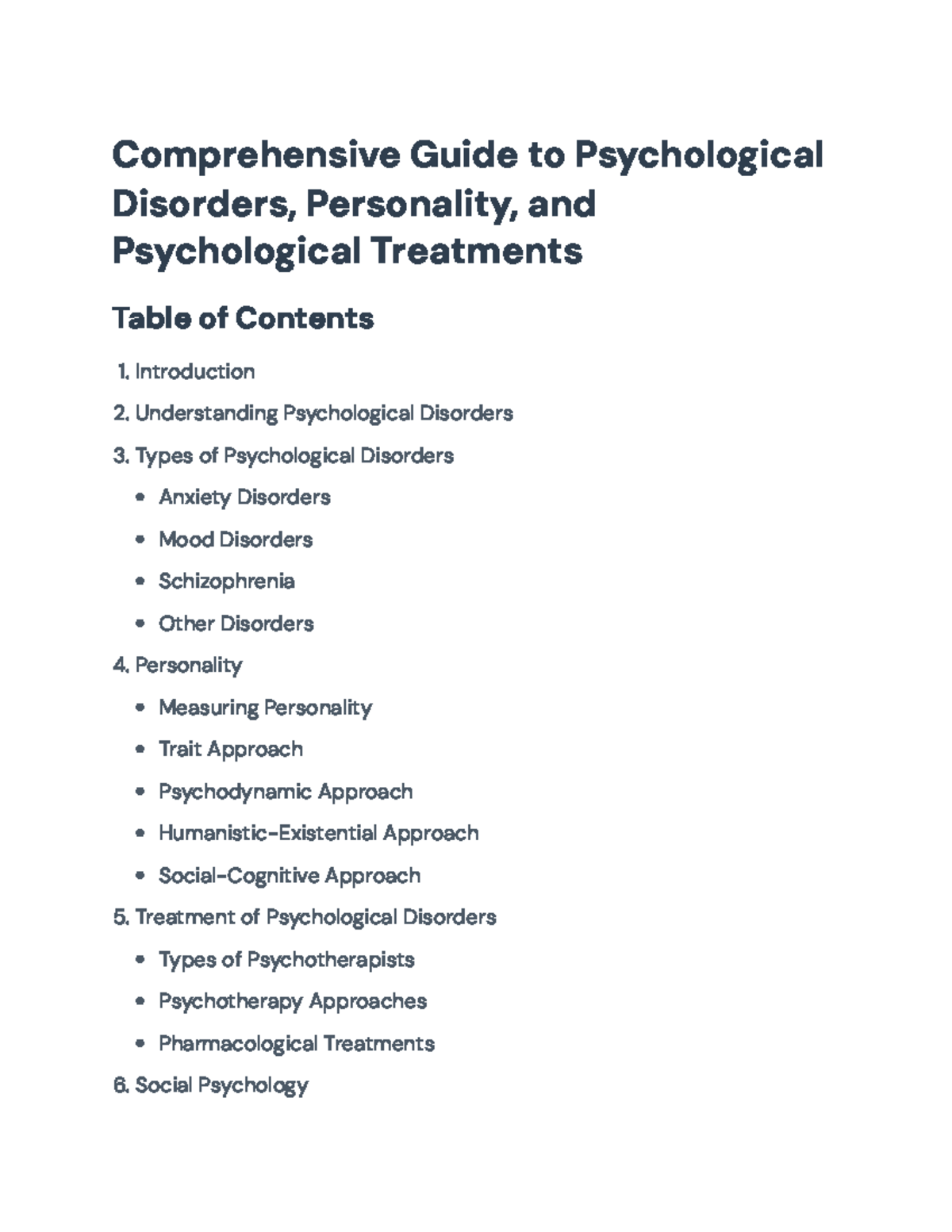 Comprehensive Guide to Psychological Disorders and Treatments (PSY 101 ...
