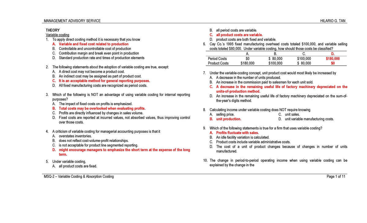 Z MSQ-03 - Standard Costs & Variance Analysis Notes - Studocu