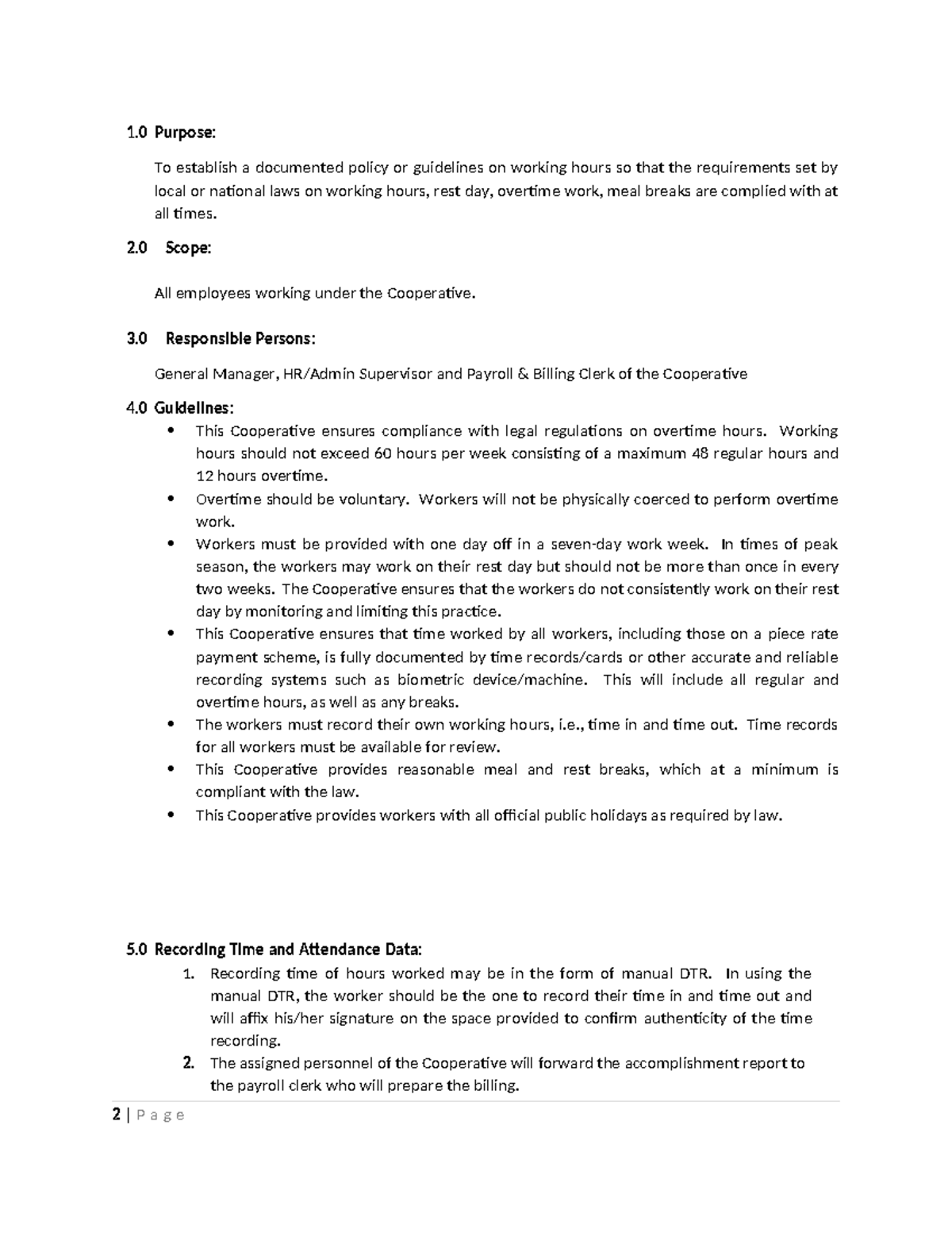 Cooperative Policy on Working Hours and Overtime Compliance - Studocu