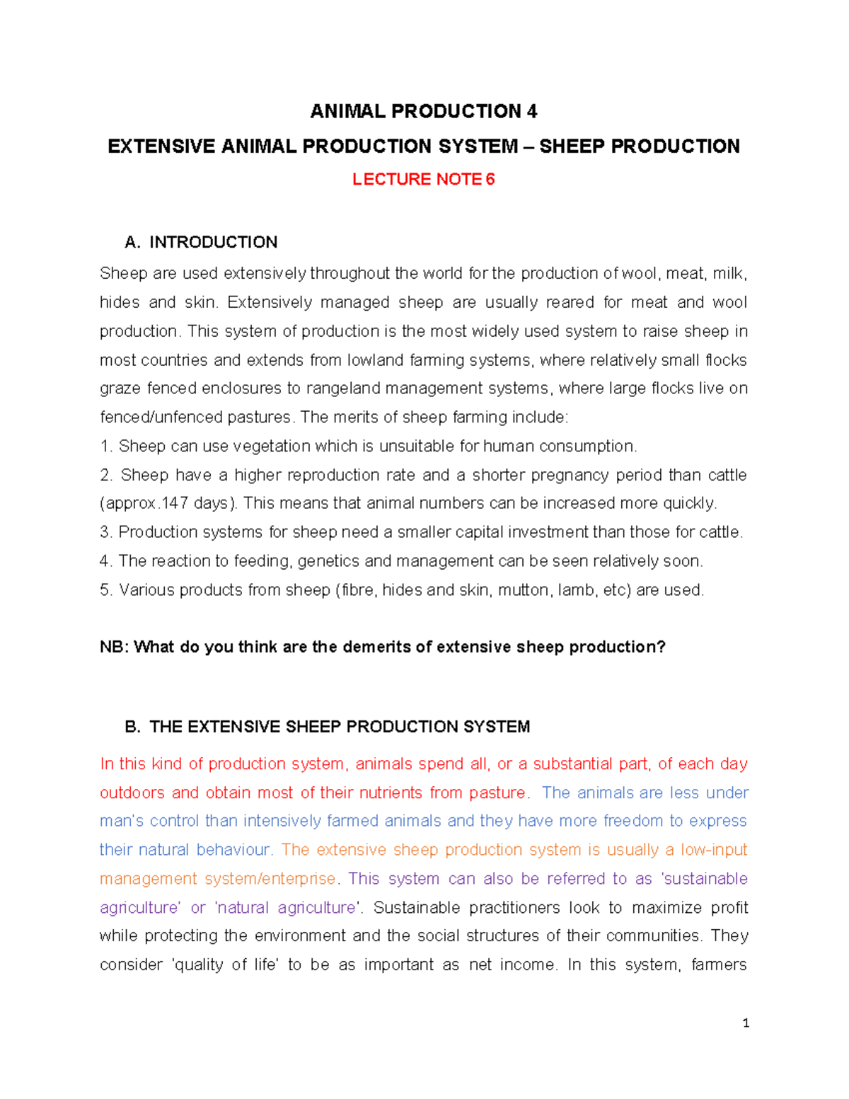 Lecture 6: Extensive Sheep Production in ANIMAL PRODUCTION 4 - Studocu