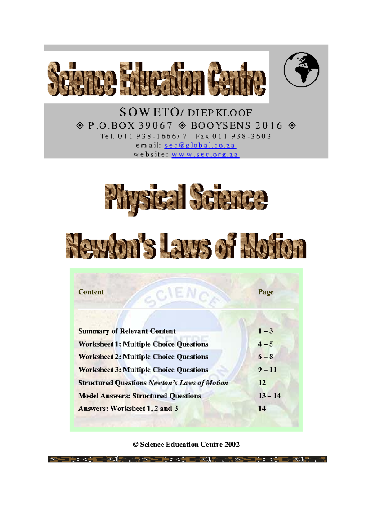 Laws of Motion Summary & MCQ Worksheets (P.O.BOX 39067) - Studocu