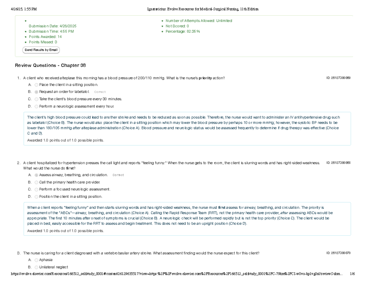 Chapter 38 Review Questions: Ignatavicius Evolve Resources for Nursing ...