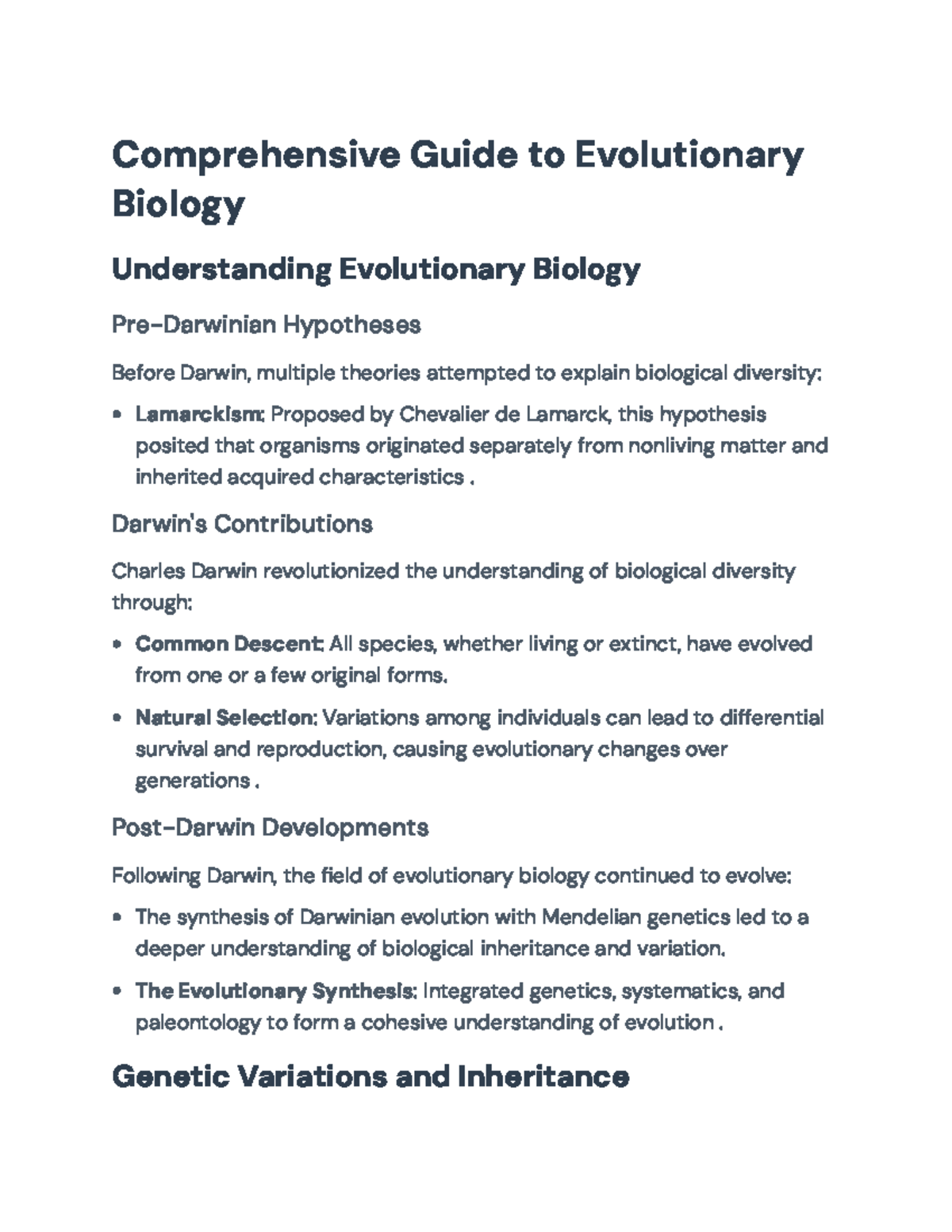 Comprehensive Study Guide on Evolutionary Biology (BIO 101) - Studocu