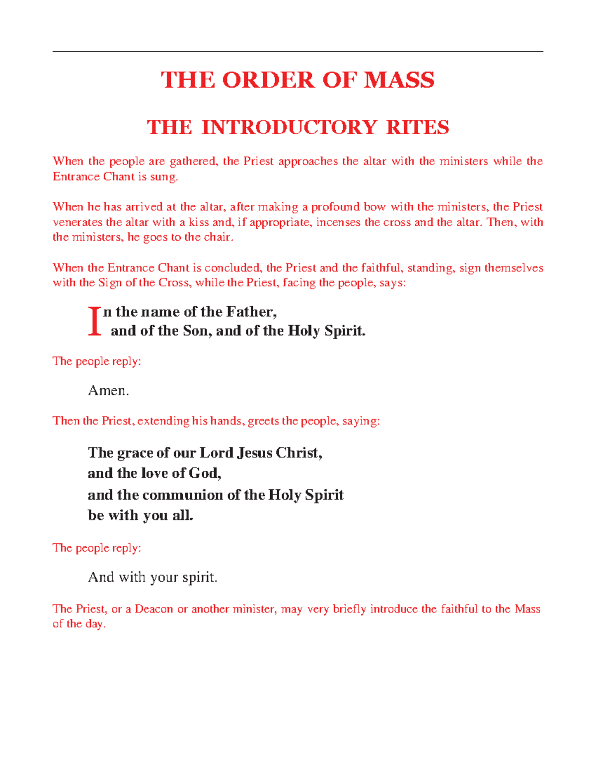 Order of Mass - THE ORDER OF MASS THE INTRODUCTORY RITES When the ...