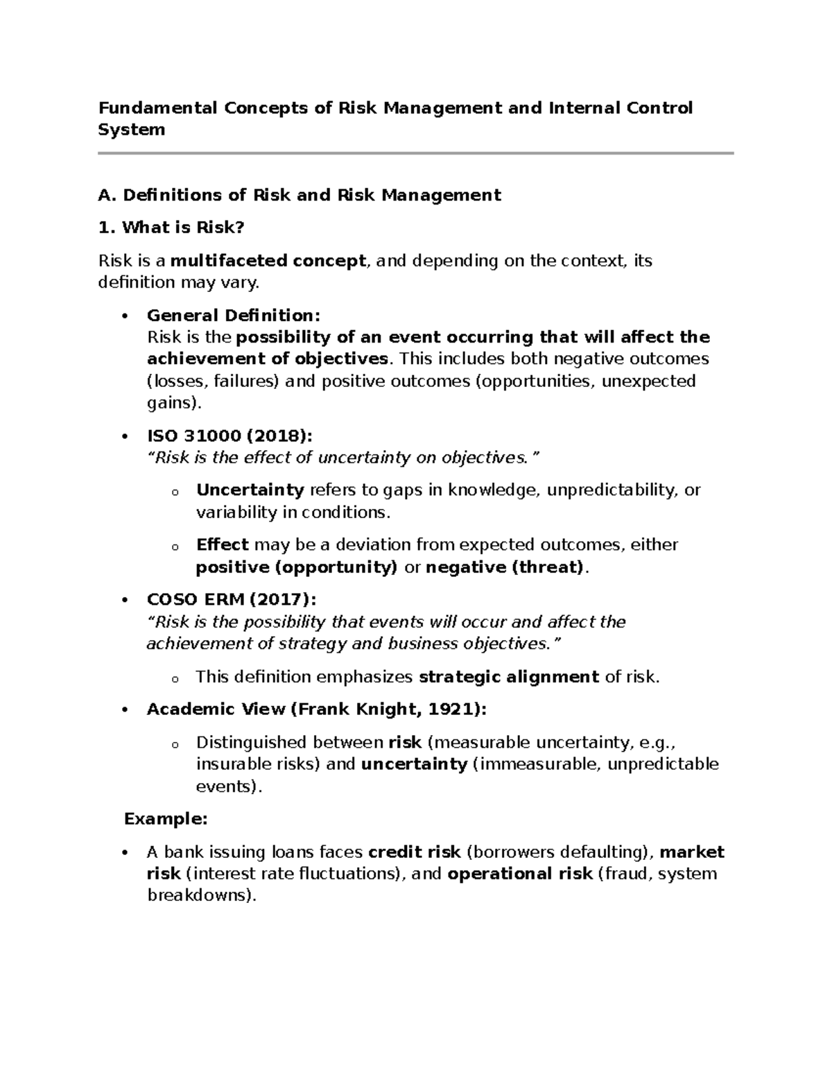 Week 5 & 6: Fundamental Concepts of Risk Management & Internal Control ...