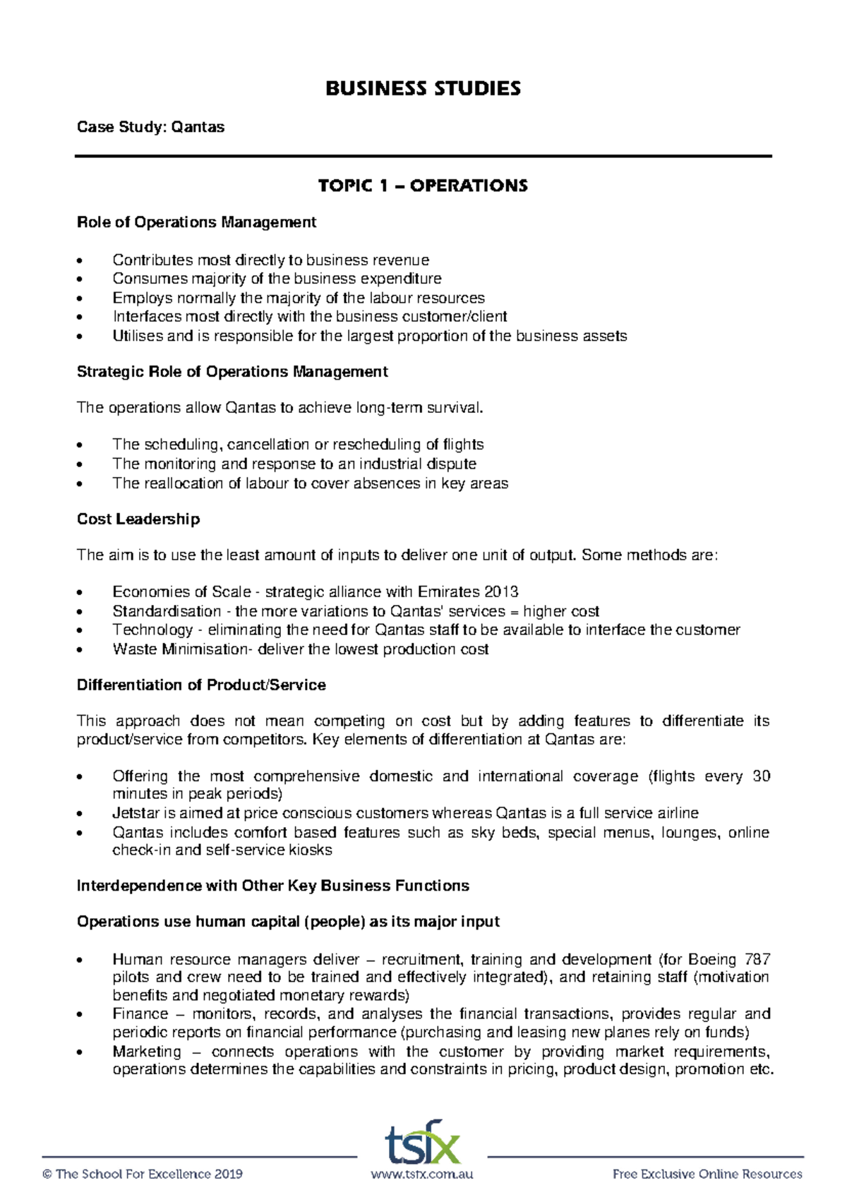 Qantas Operations Management Case Study Analysis (Course Code: OPS202 ...