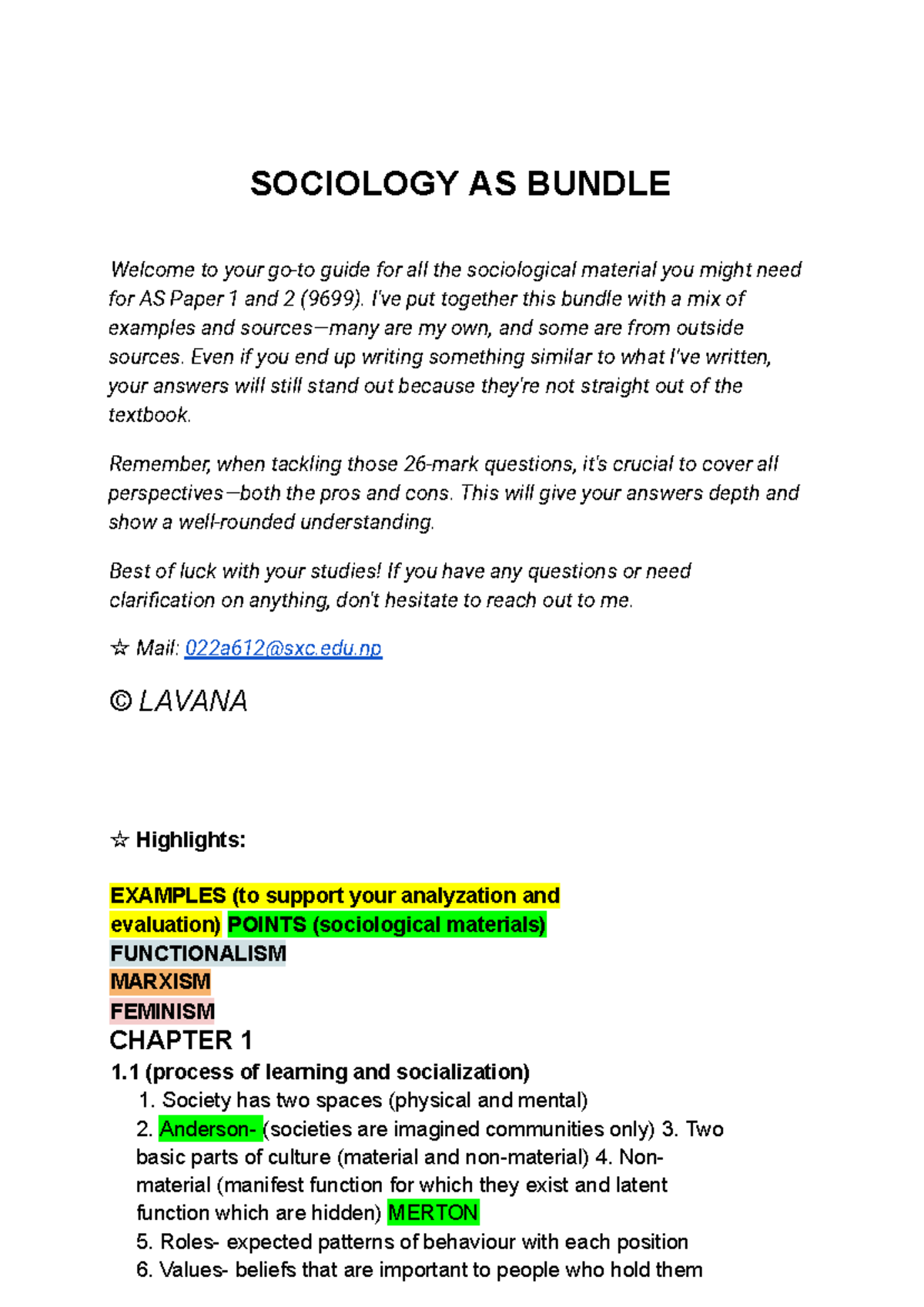 Sociology Study Notes: AS Paper 1 & 2 (9699) Comprehensive Guide - Studocu