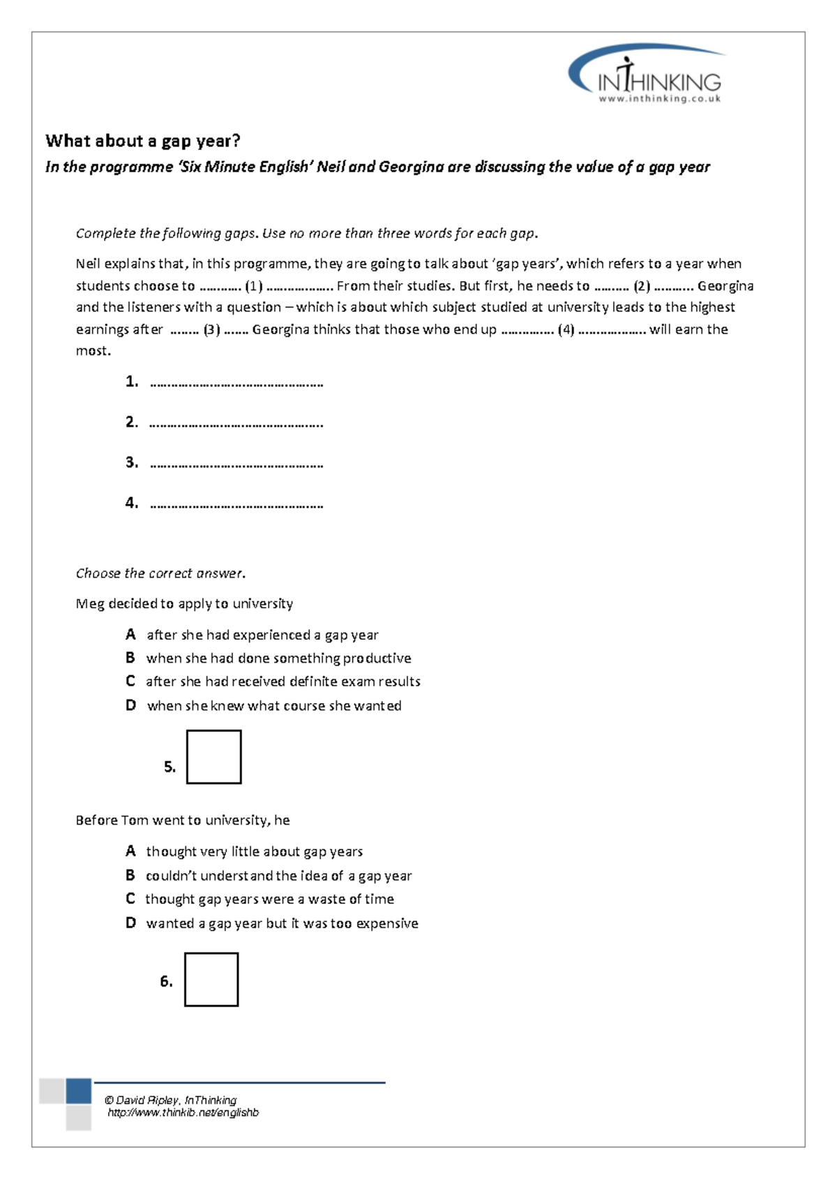 Gap Year Listening Practice Questions - English B 8Six Minute English ...