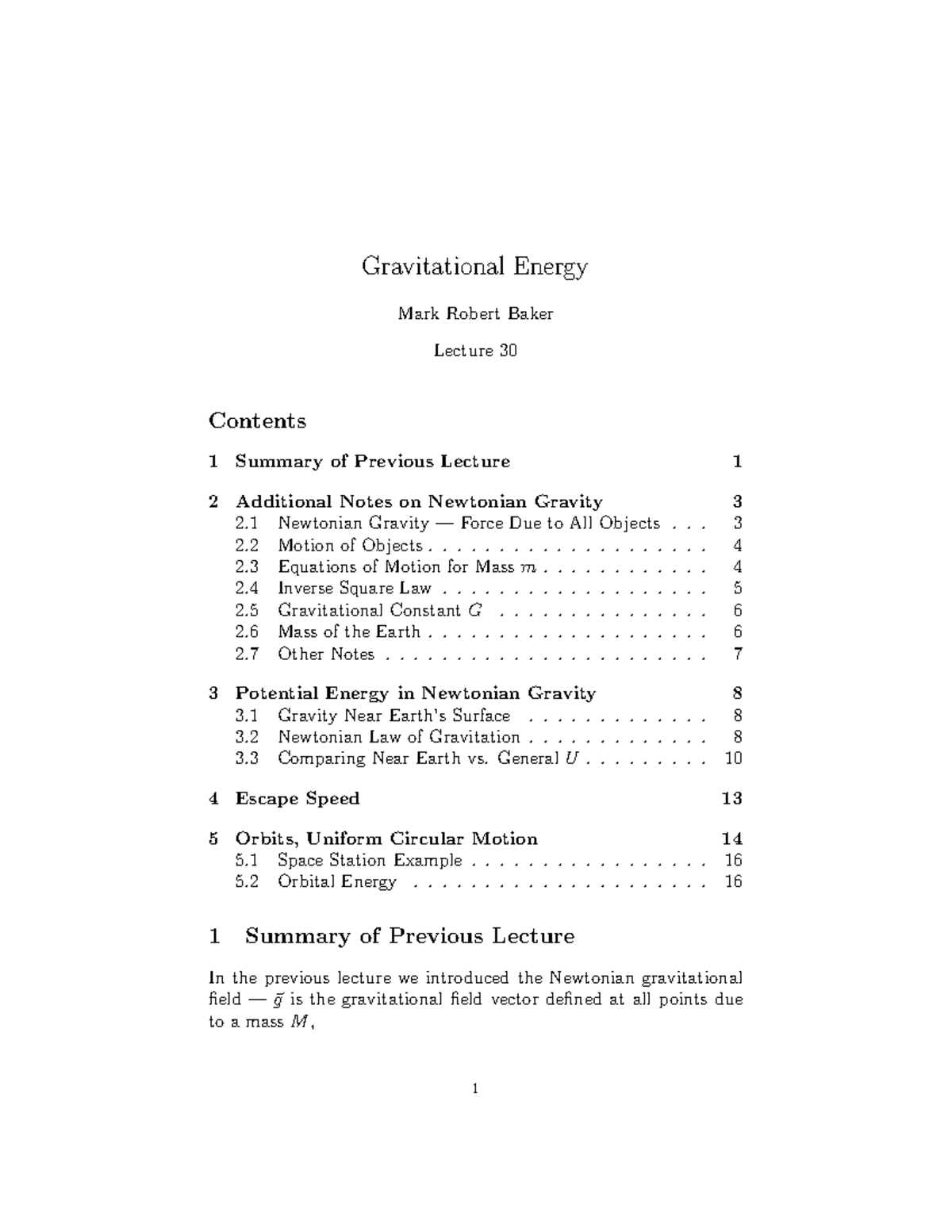 Lecture 30: Gravitational Energy Overview and Key Concepts - Studocu