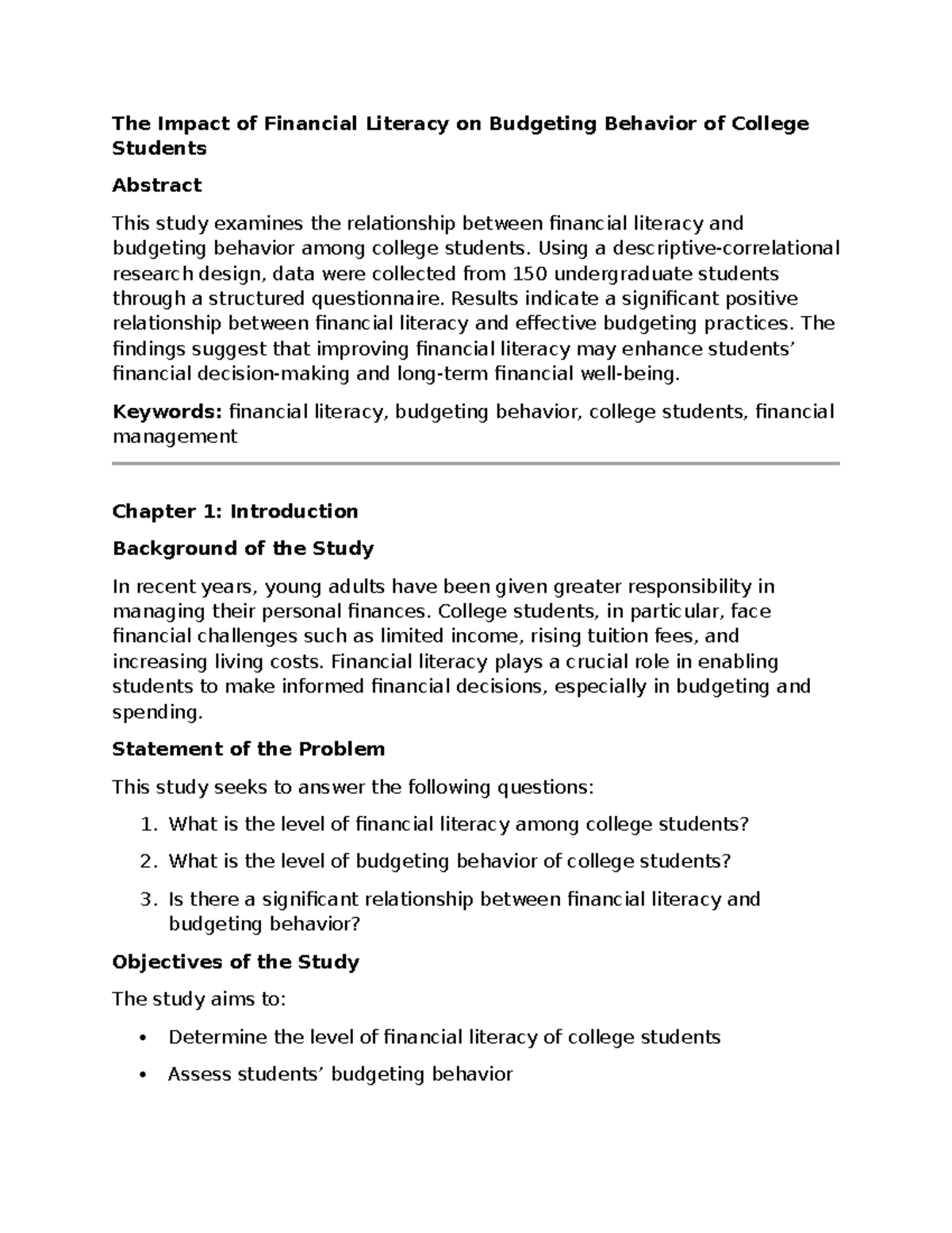 The Influence of Financial Literacy on College Students' Budgeting ...