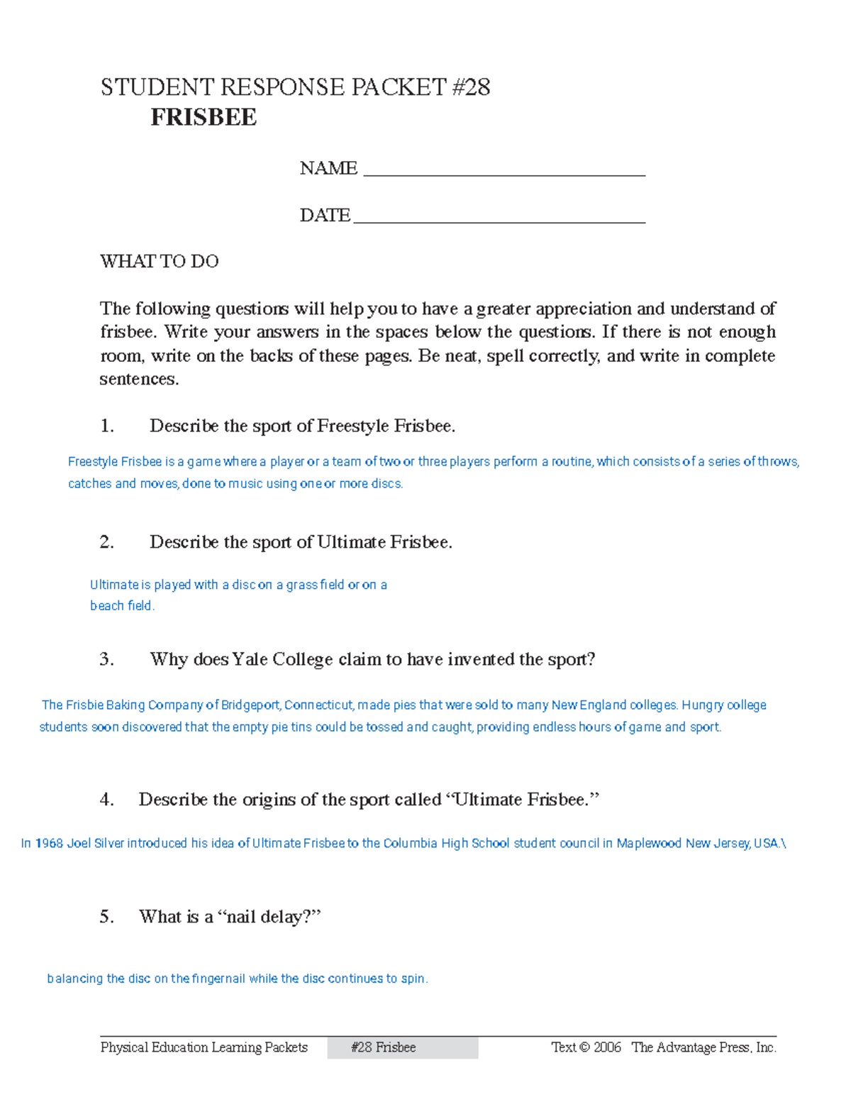 Team Frisbee may 2023 - Yes - Physical Education Learning Packets #28 ...